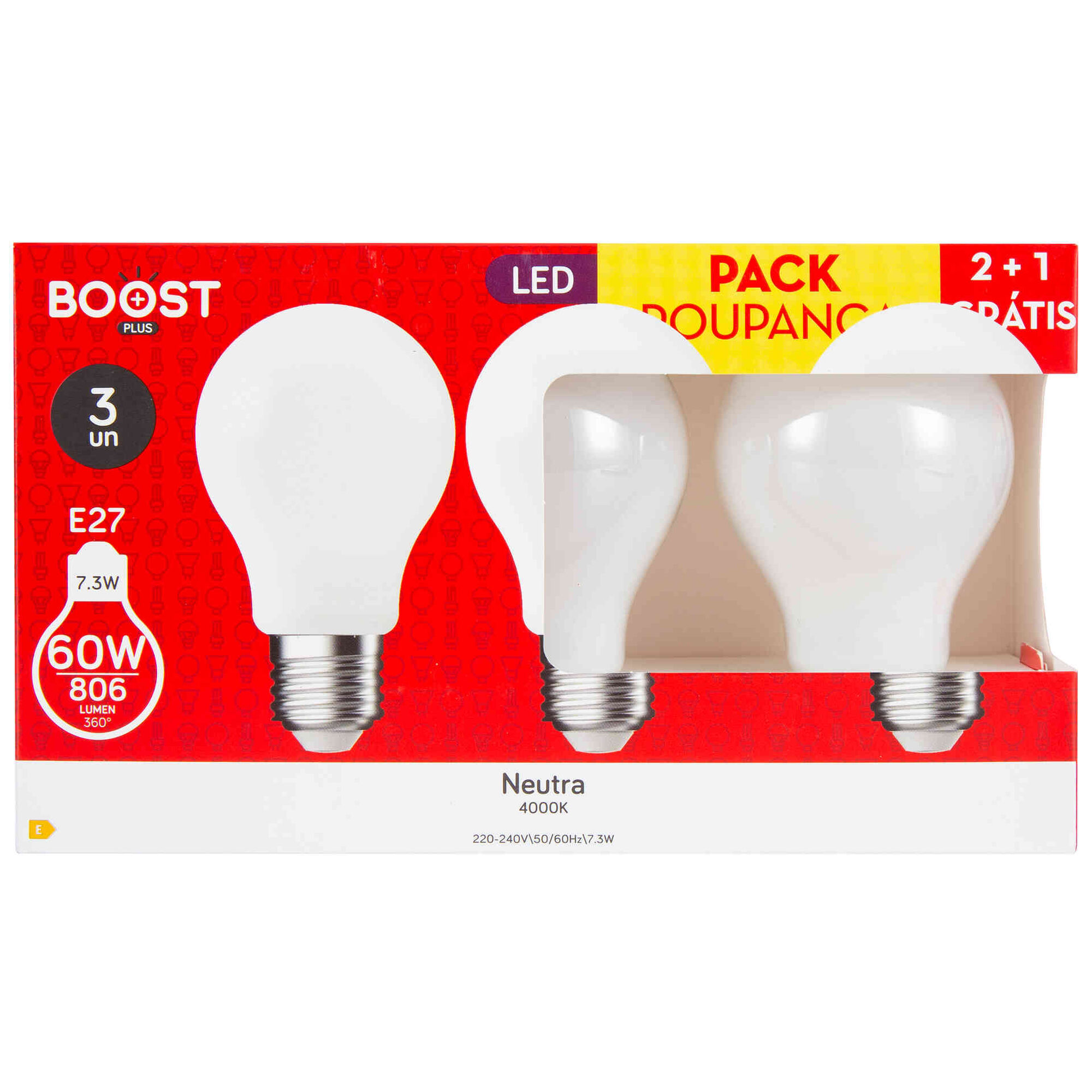Lâmpada LED Standard E27 4000K 60W Boost - emb. 2 + 1 un | Continente ...