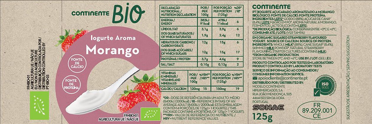 Iogurte Aroma Morango Biológico - Continente Bio | Continente Online