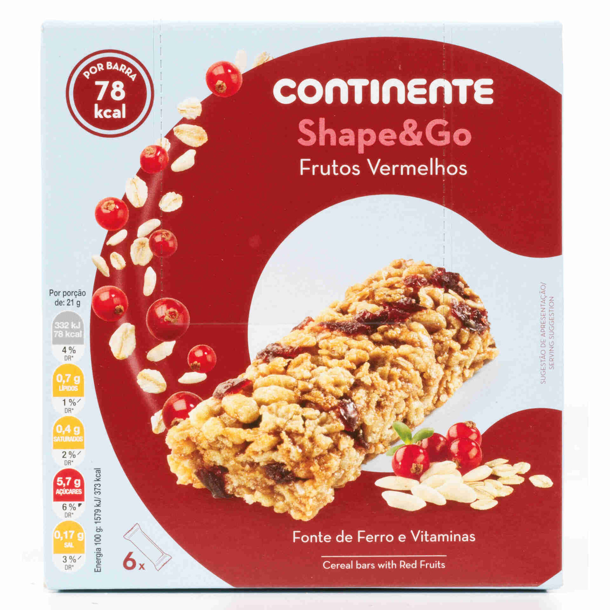 Barras de Cereais Frutos Vermelhos Shape & Go Continente - emb. 126 gr ...