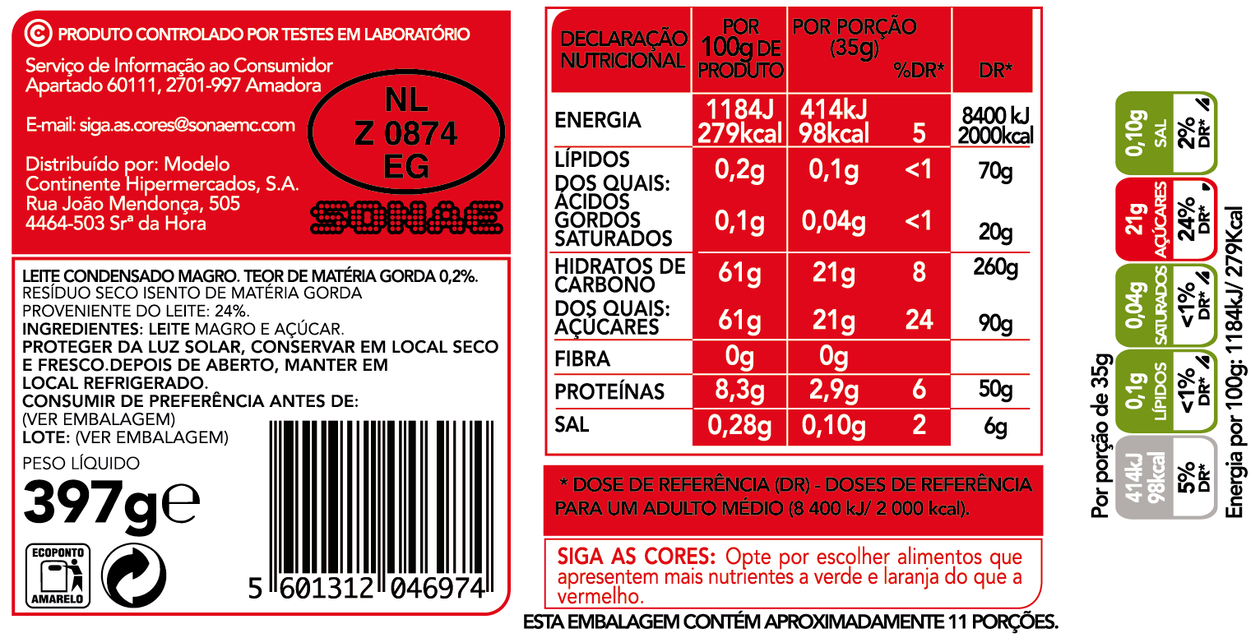 Leite Condensado Magro - Continente | Continente Online