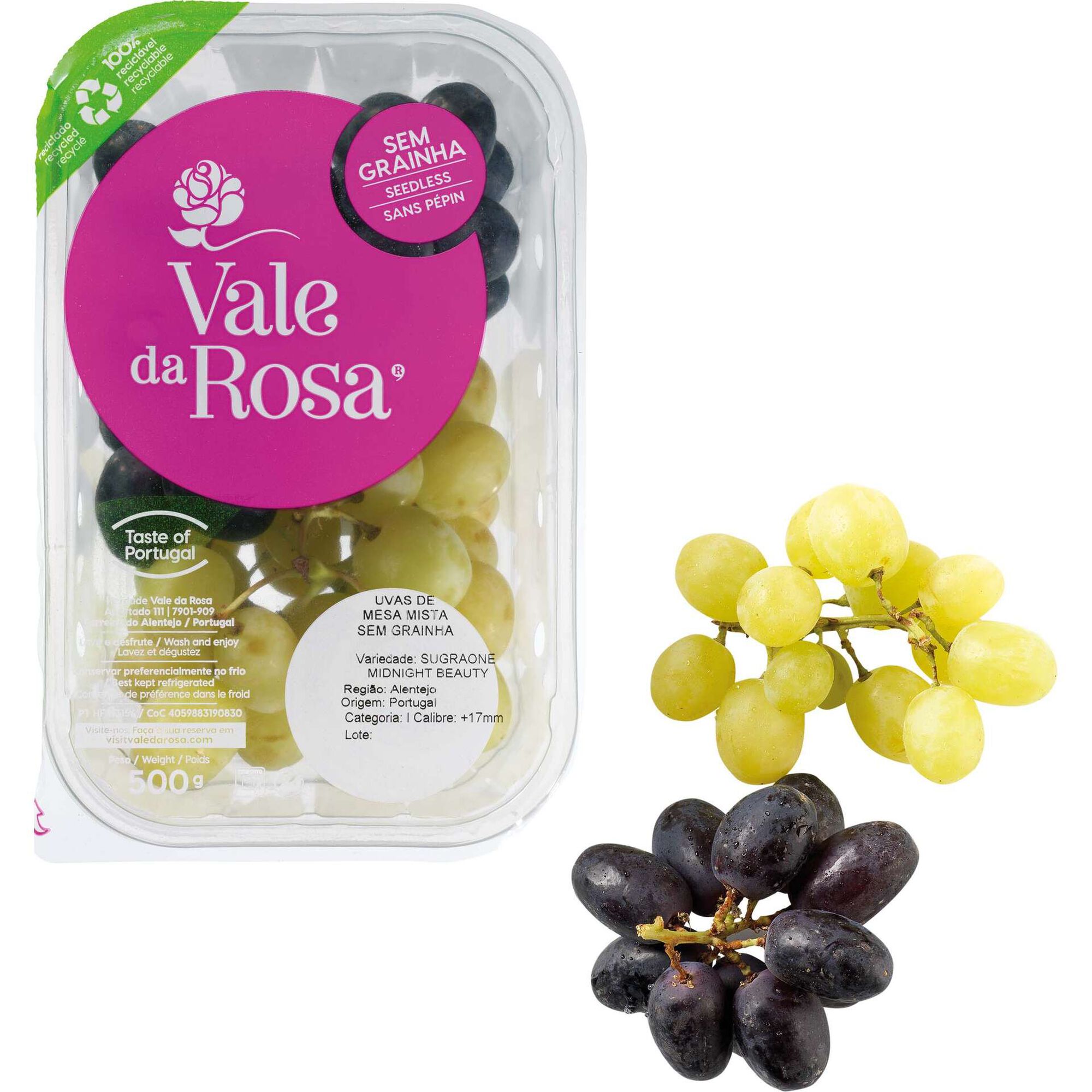 Mix Uva Branca e Preta sem Grainha emb. 500 gr - Vale da Rosa | Continente