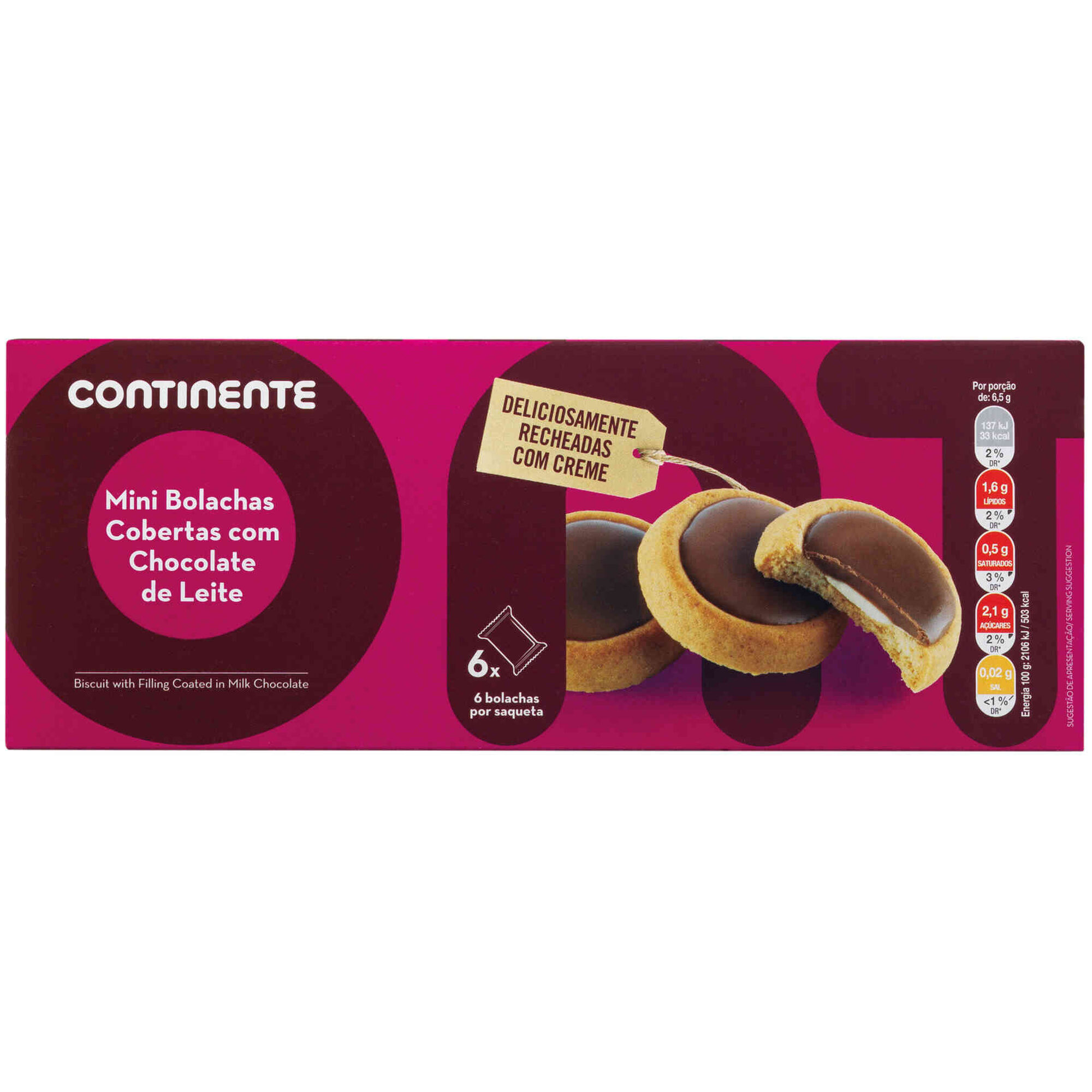Bolacha Chocolate Recheio Leite Continente Emb 235 Gr 6 Un