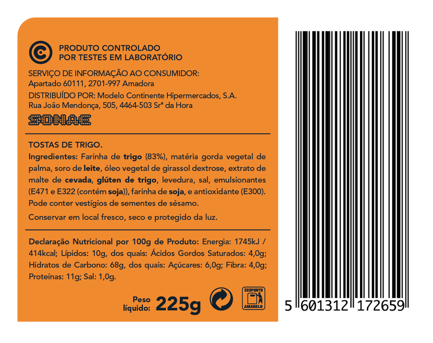 Tostas de Trigo - 2 un x 112.5 gr (225 gr) - Continente | Continente Online