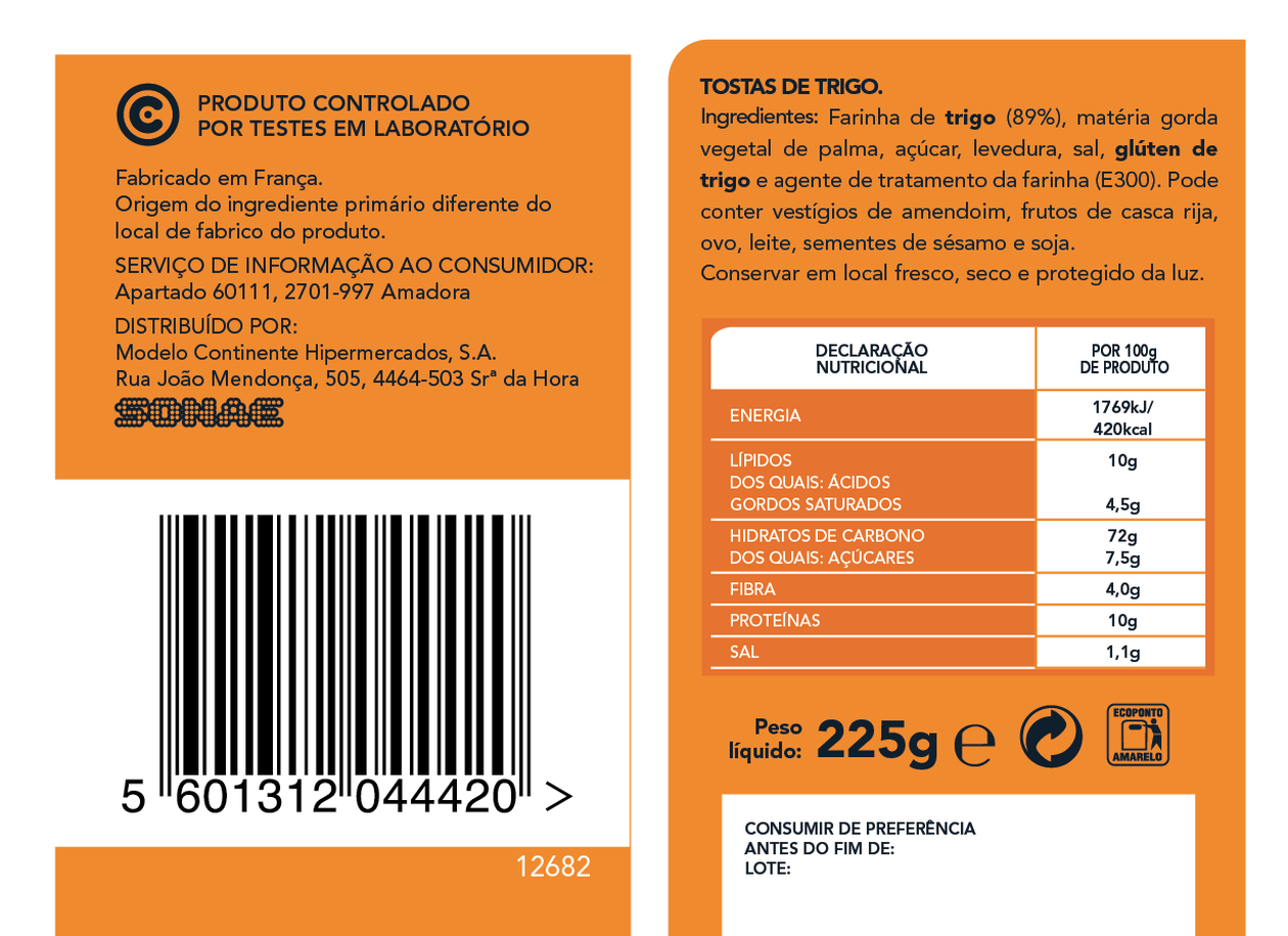 Tostas de Trigo Suecas - emb. 225 gr - Continente | Continente Online