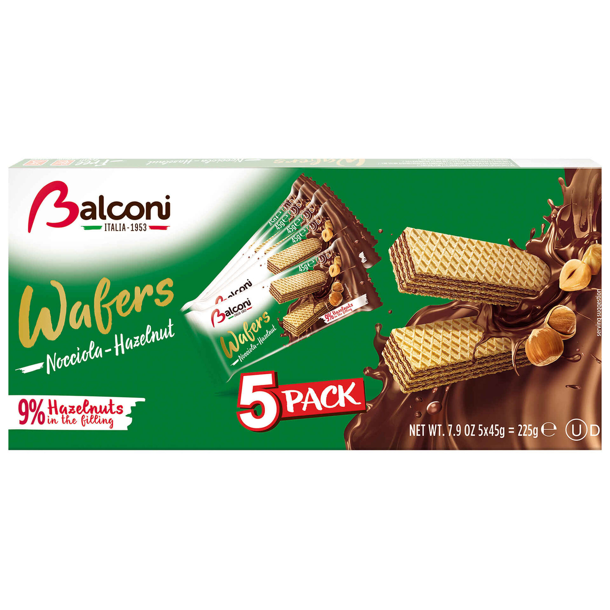 Bolachas Wafers com Recheio Avelã Pack Balconi - emb. 225 gr (5 un ...