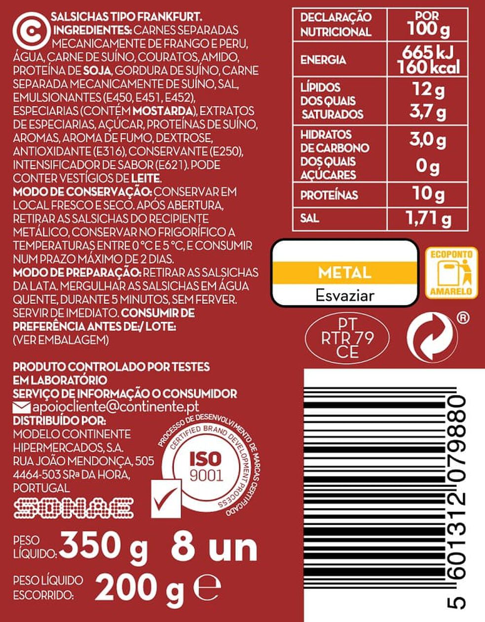 Salsichas Frankfurt Lata 8 un - Continente | Continente Online