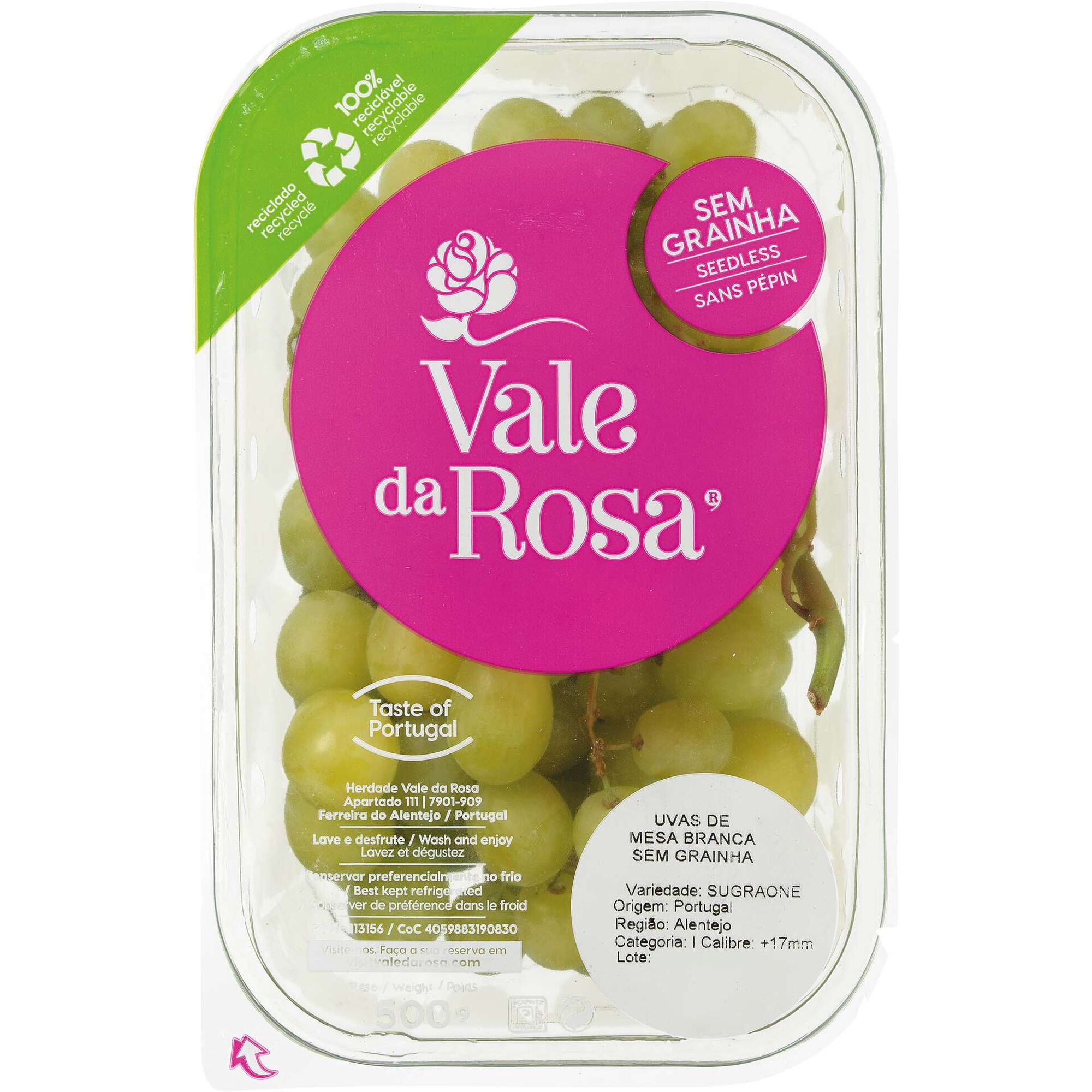 Uva Branca sem Grainha emb. 500 gr - Vale da Rosa | Continente