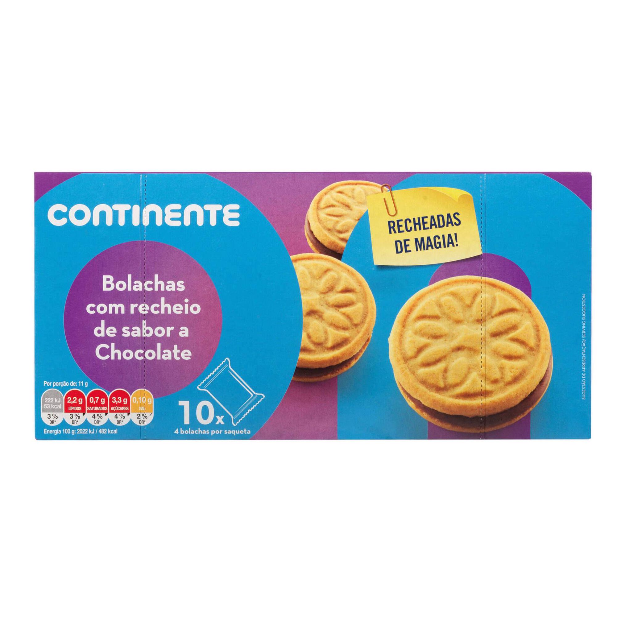 Bolachas Recheadas Chocolate Continente Emb 440 Gr 10 Un
