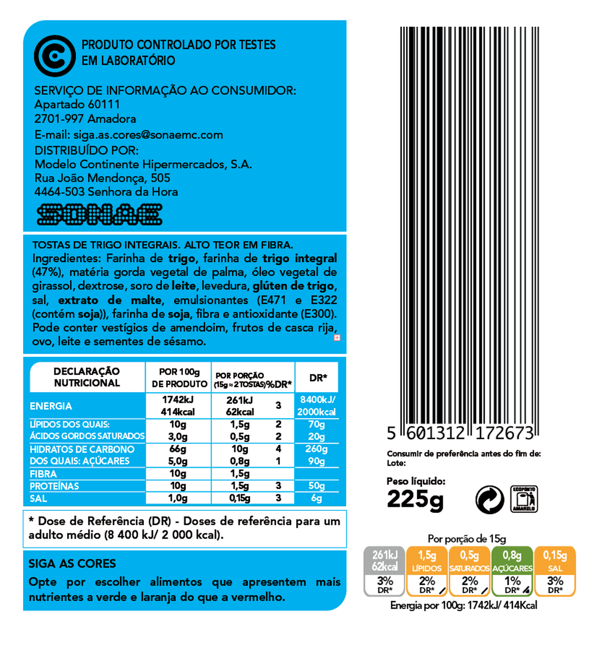 Tostas de Trigo Integrais - 2 un x 112.5 (225 gr) - Continente ...