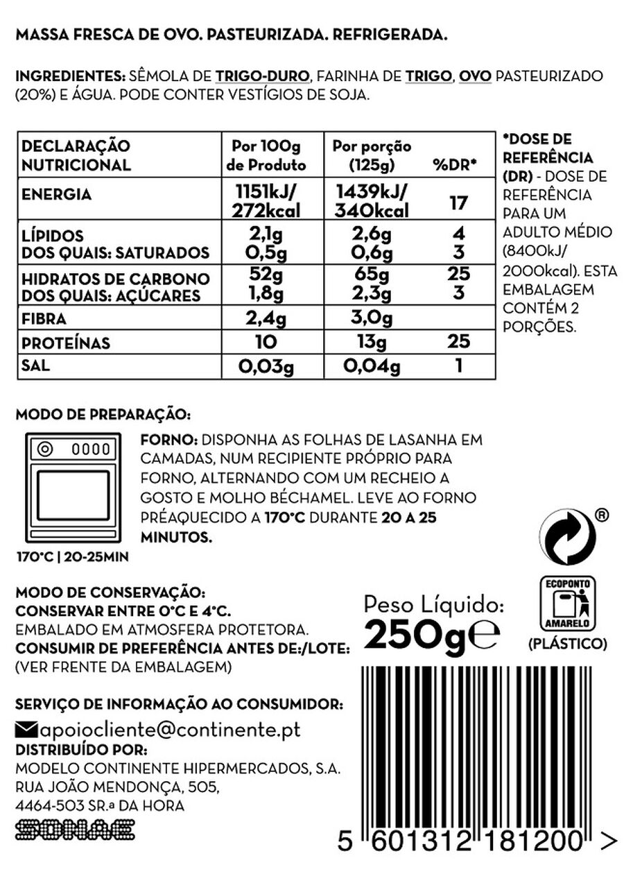 Massa Fresca para Lasanha - Continente Fácil & Bom | Continente