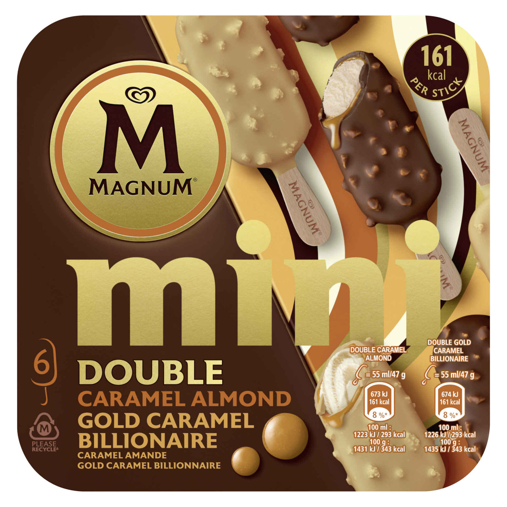 Gelado Mini Double Caramelo e Gold Caramelo Billionaire Magnum - emb ...
