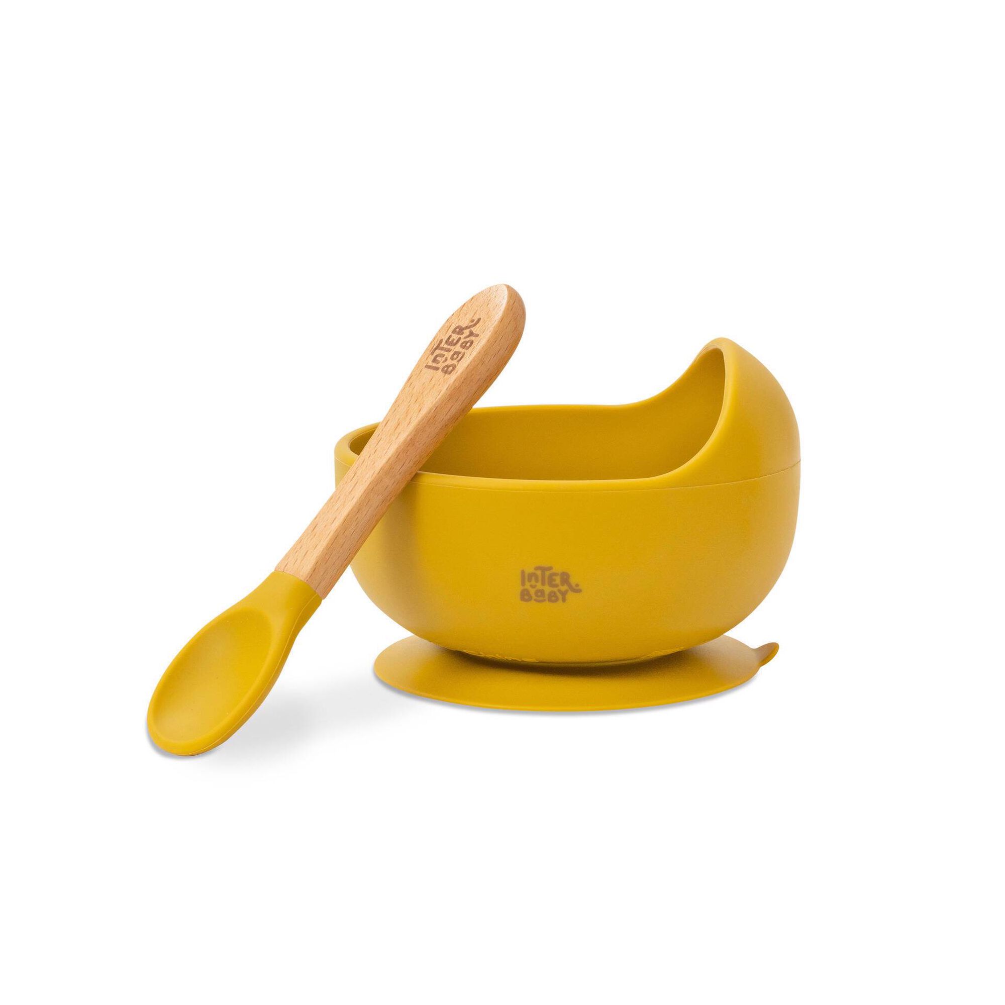 Taça e Colher Madeira E Silicone Amarelo Interbaby - 2 un | Continente ...