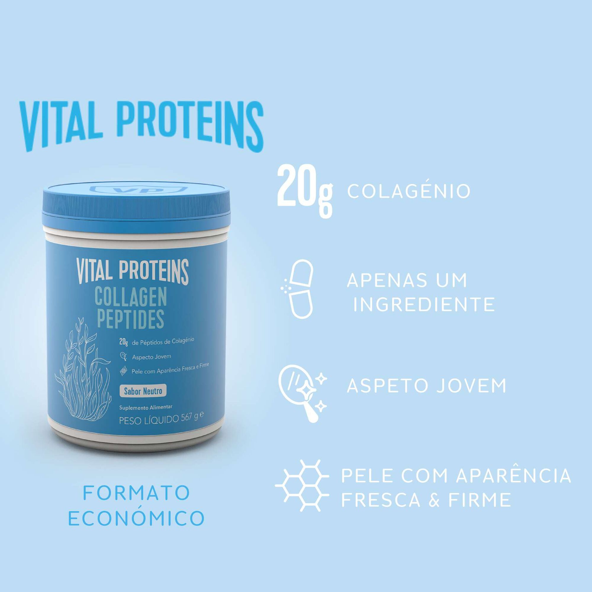 Suplemento Péptidos de Colagénio Sabor Neutro sem Glúten - emb. 567 gr - Vital Proteins ...
