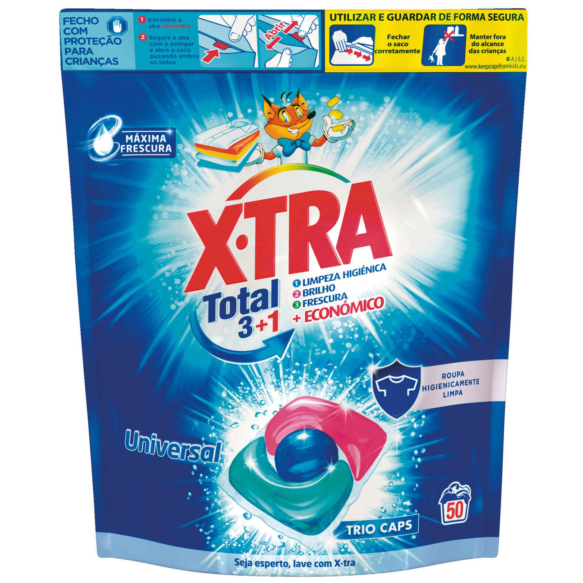 Detergente Máquina Roupa Cápsulas Universal Xtra - 50 doses ...