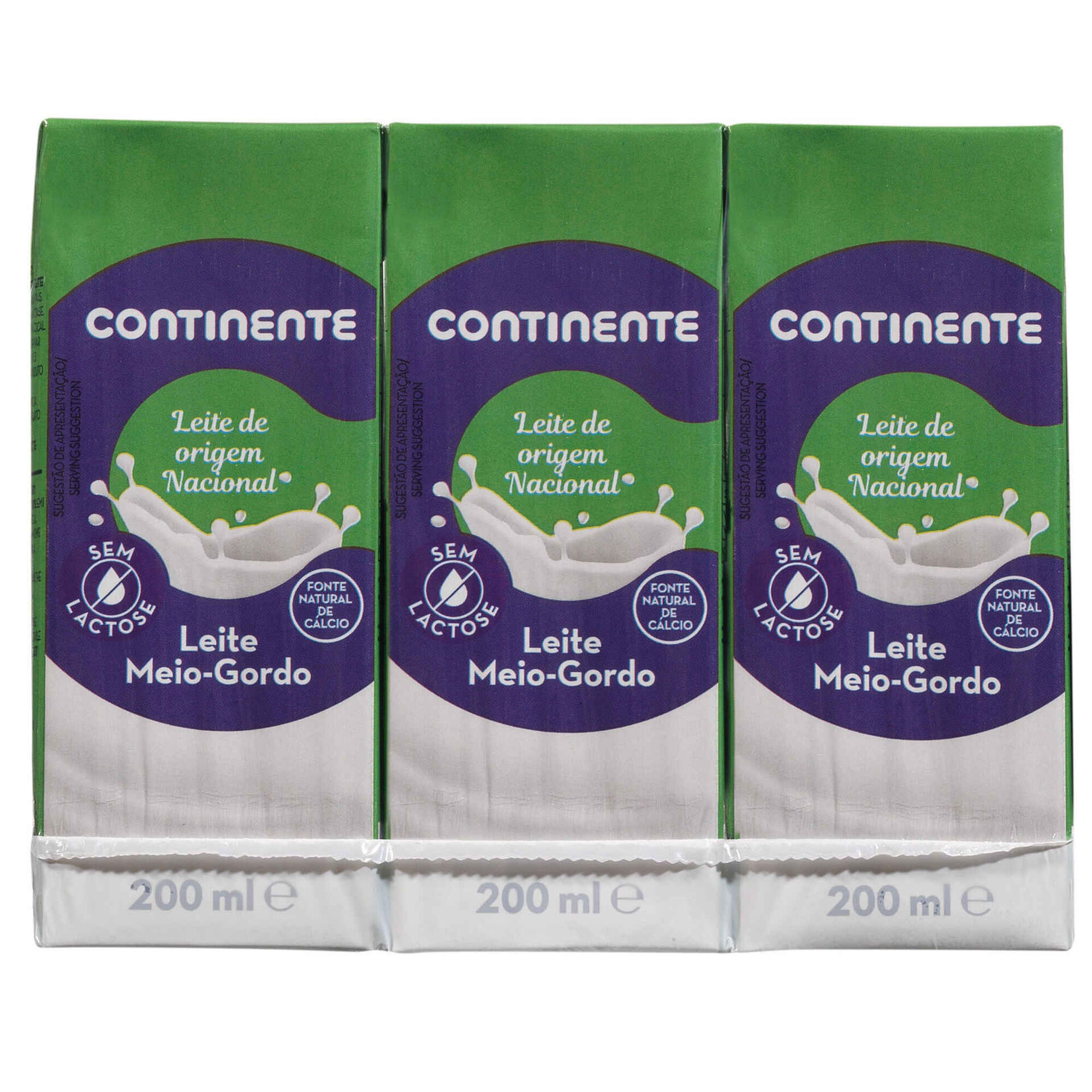 Leite UHT Meio Gordo sem Lactose emb. 3 x 200 ml - Continente | Continente