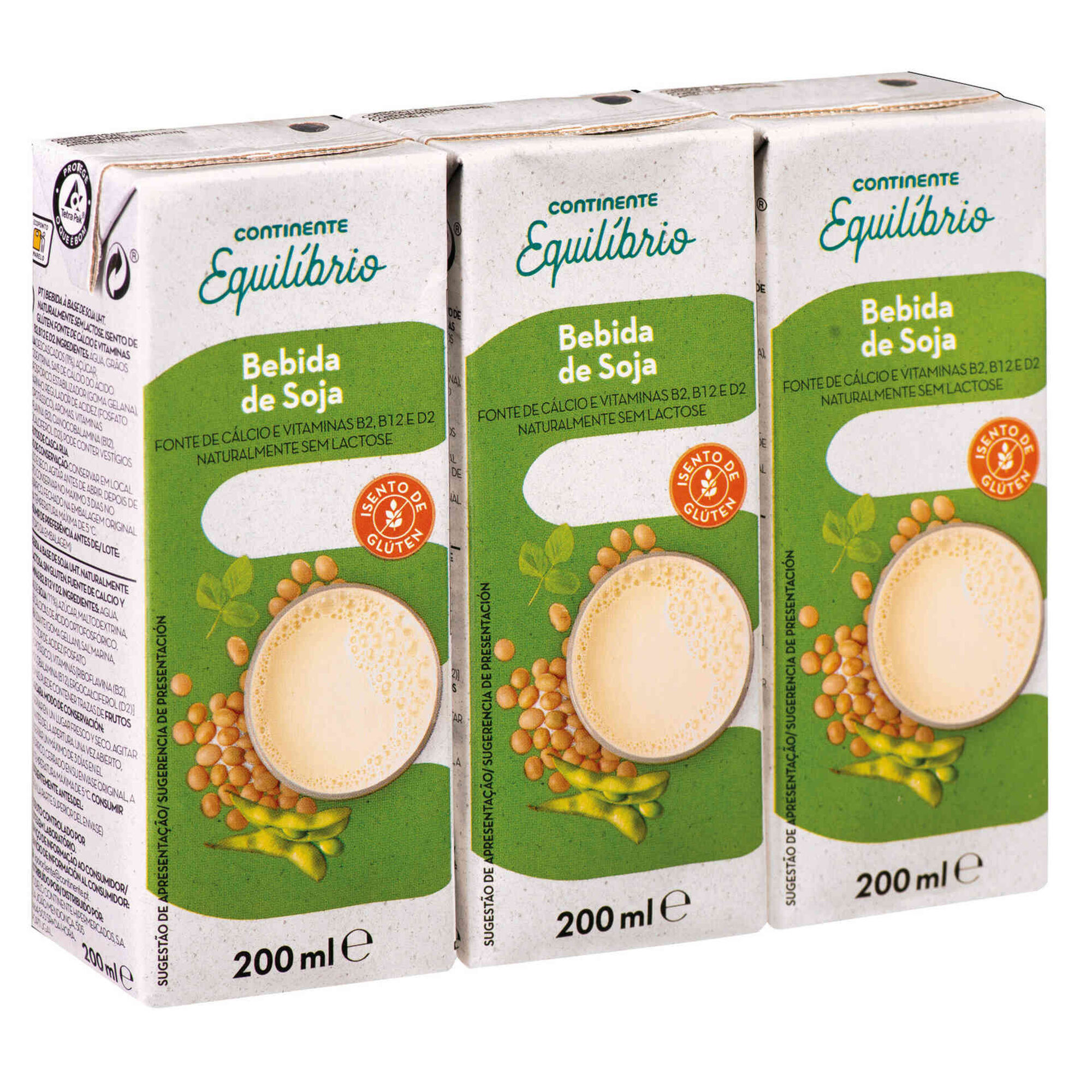 Bebida Vegetal de Soja Natural Continente Equilíbrio - emb. 3 x 200 ml ...