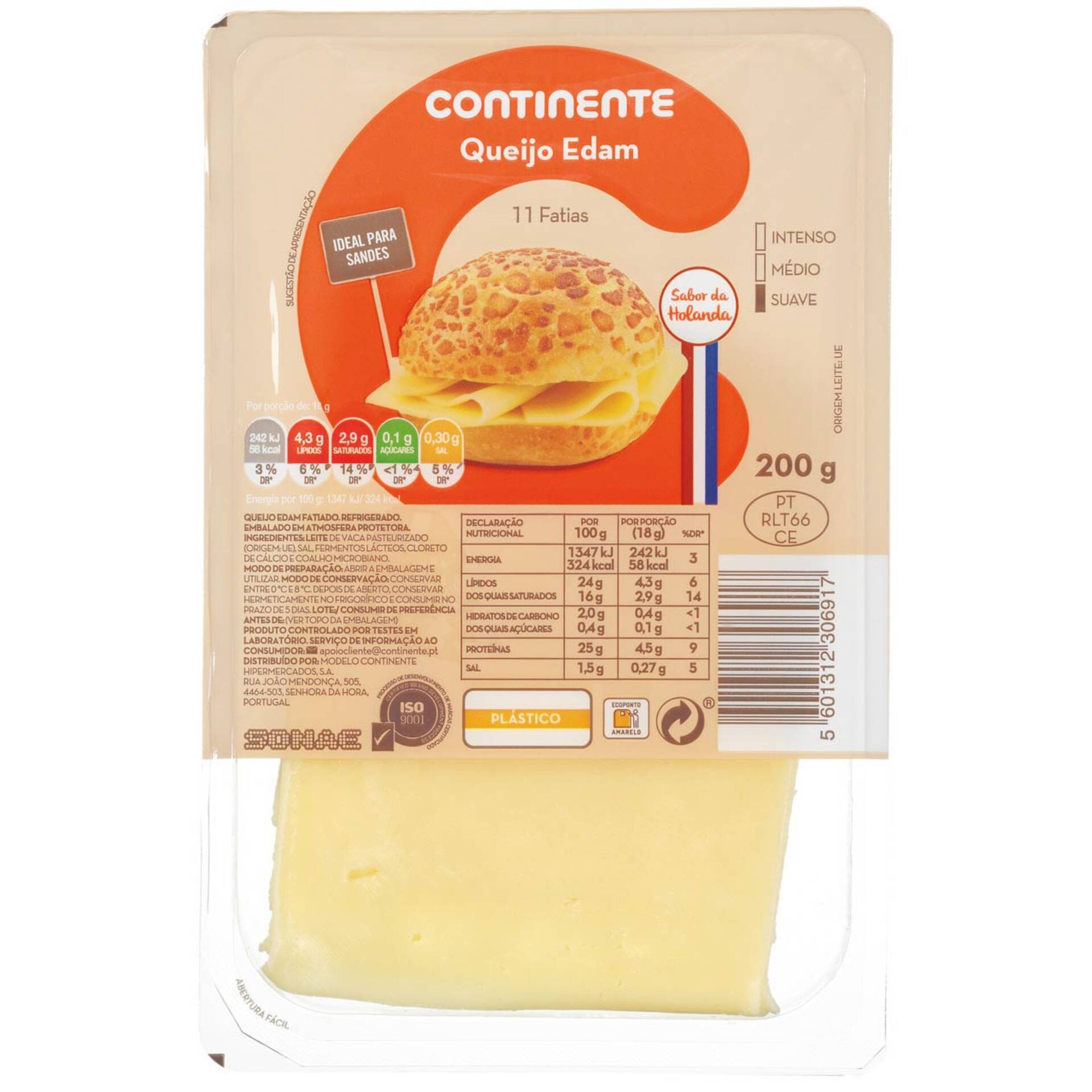 Queijo Edam Fatiado Continente - emb. 200 gr | Continente Online