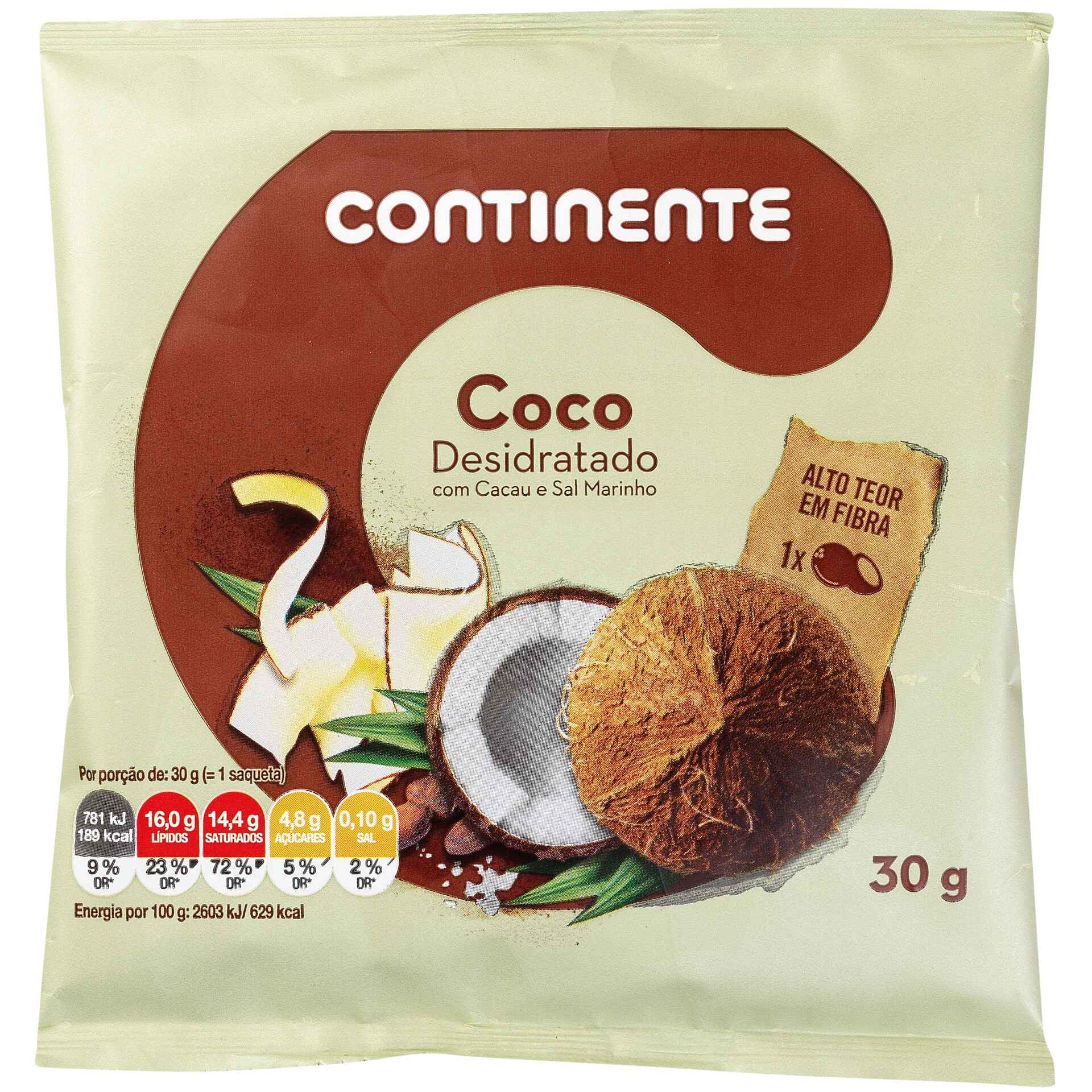Coco Desidratado com Cacau e Flor de Sal Continente - emb. 30 gr ...