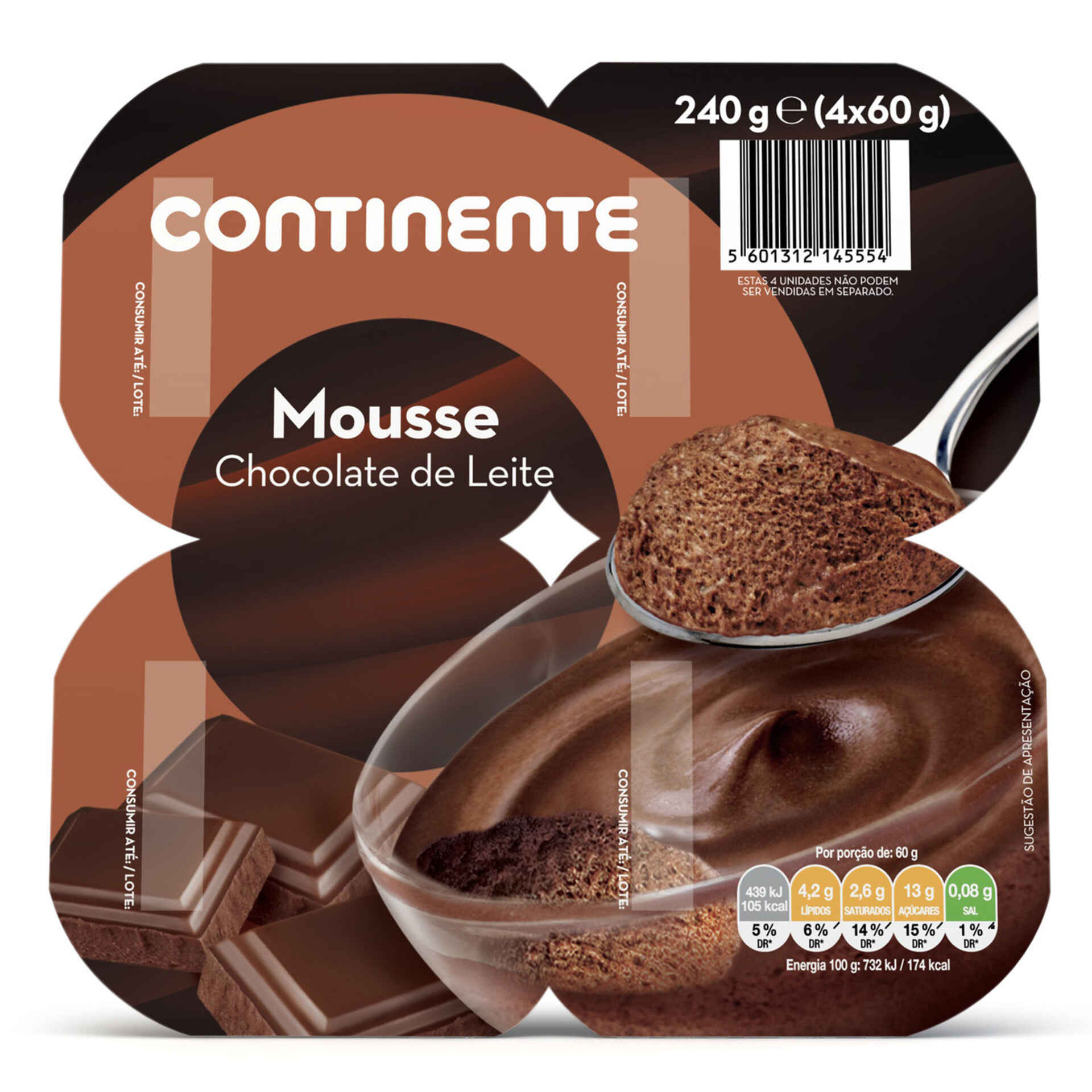 Mousse Chocolate de Leite Continente - emb. 240 gr (4 un) | Continente ...