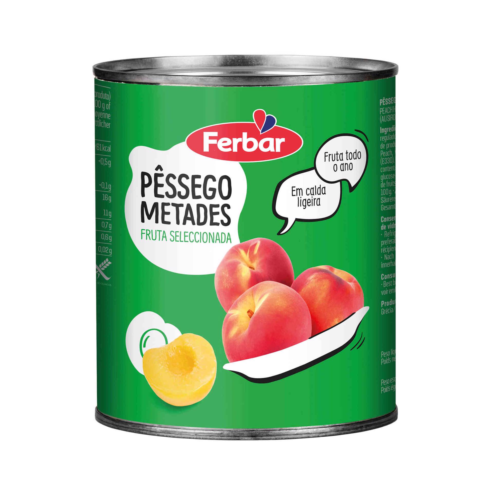 Pêssego em Calda Ferbar - emb. 820 gr (peso escorrido 480 gr ...