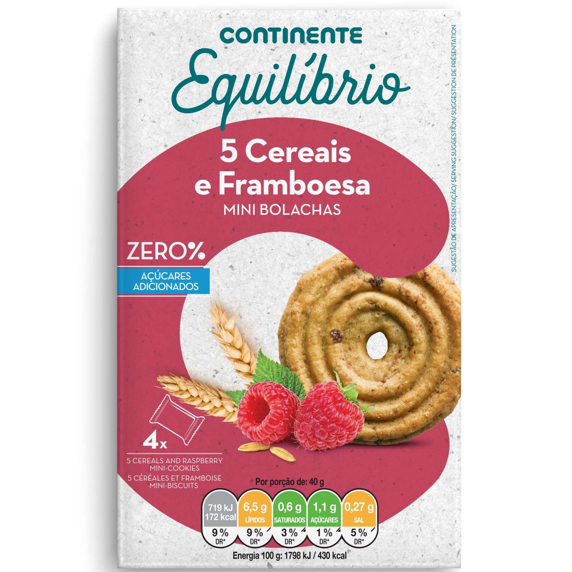 Bolacha 5 Cereais e Framboesa Continente Equilíbrio - emb. 160 gr (4 un ...