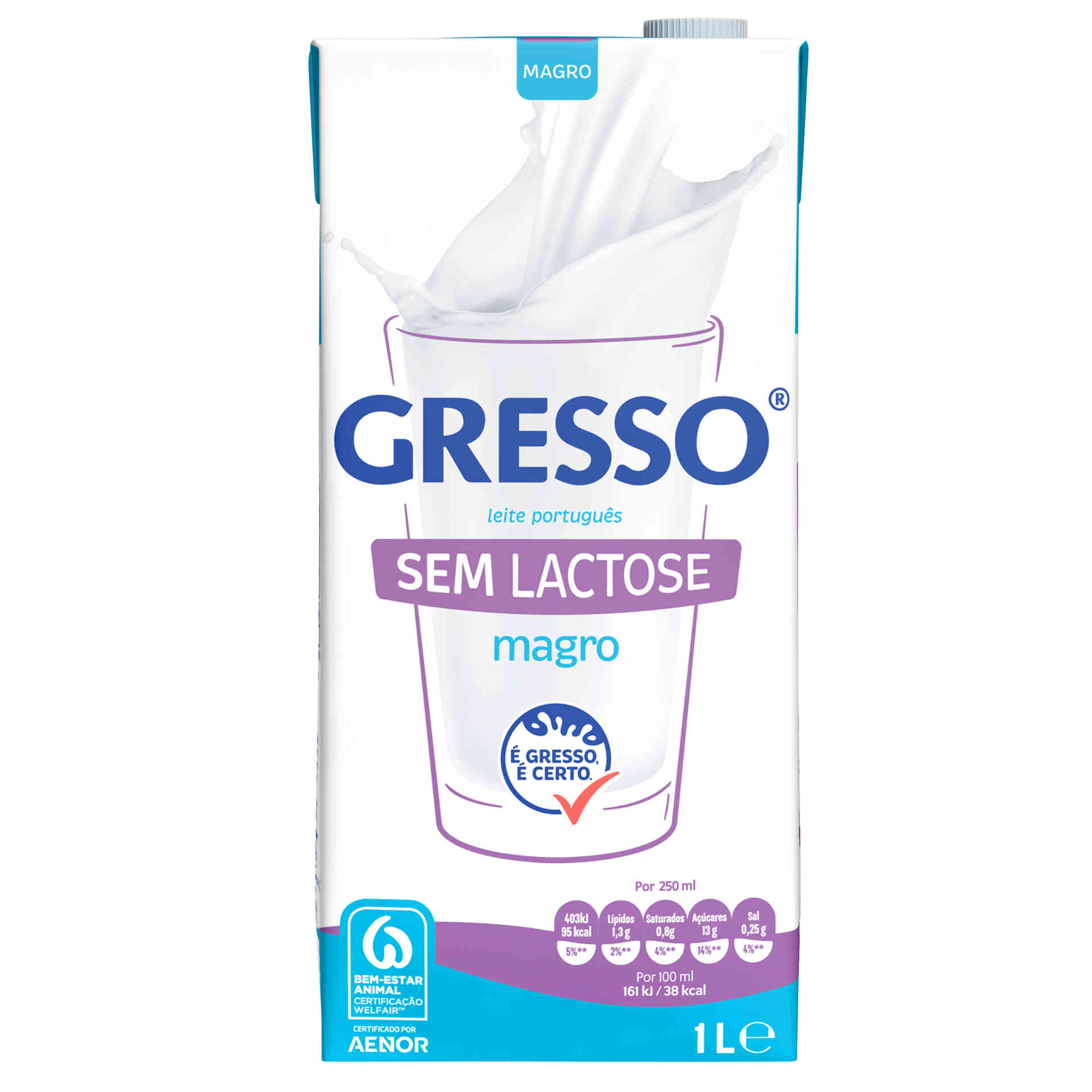 Leite UHT Magro sem Lactose Gresso - emb. 1 lt | Continente Online