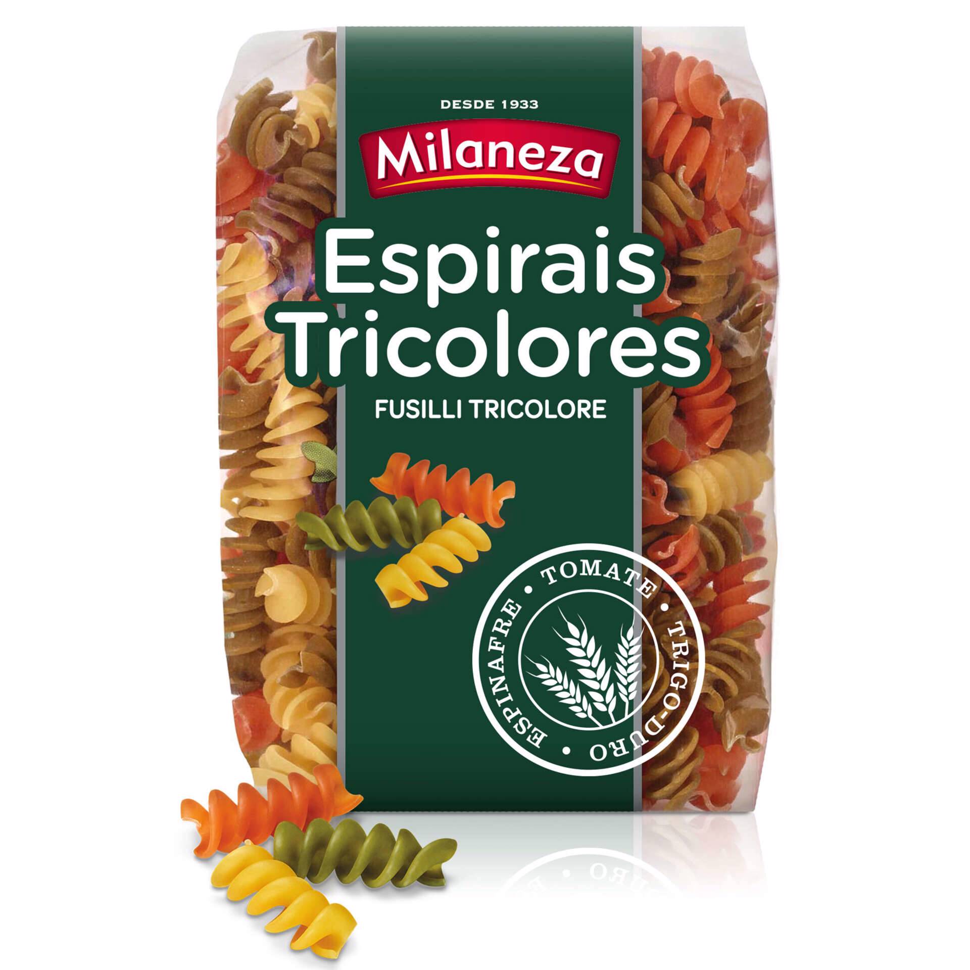 Massa Espirais Fusilli Tricolor emb. 500 gr - Milaneza | Continente
