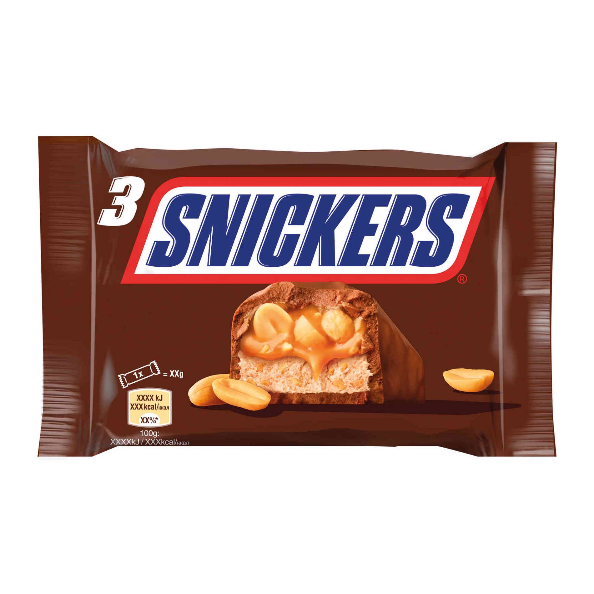 Snack de Chocolate com Amendoim e Caramelo Snickers - emb. 150 gr (3 un ...