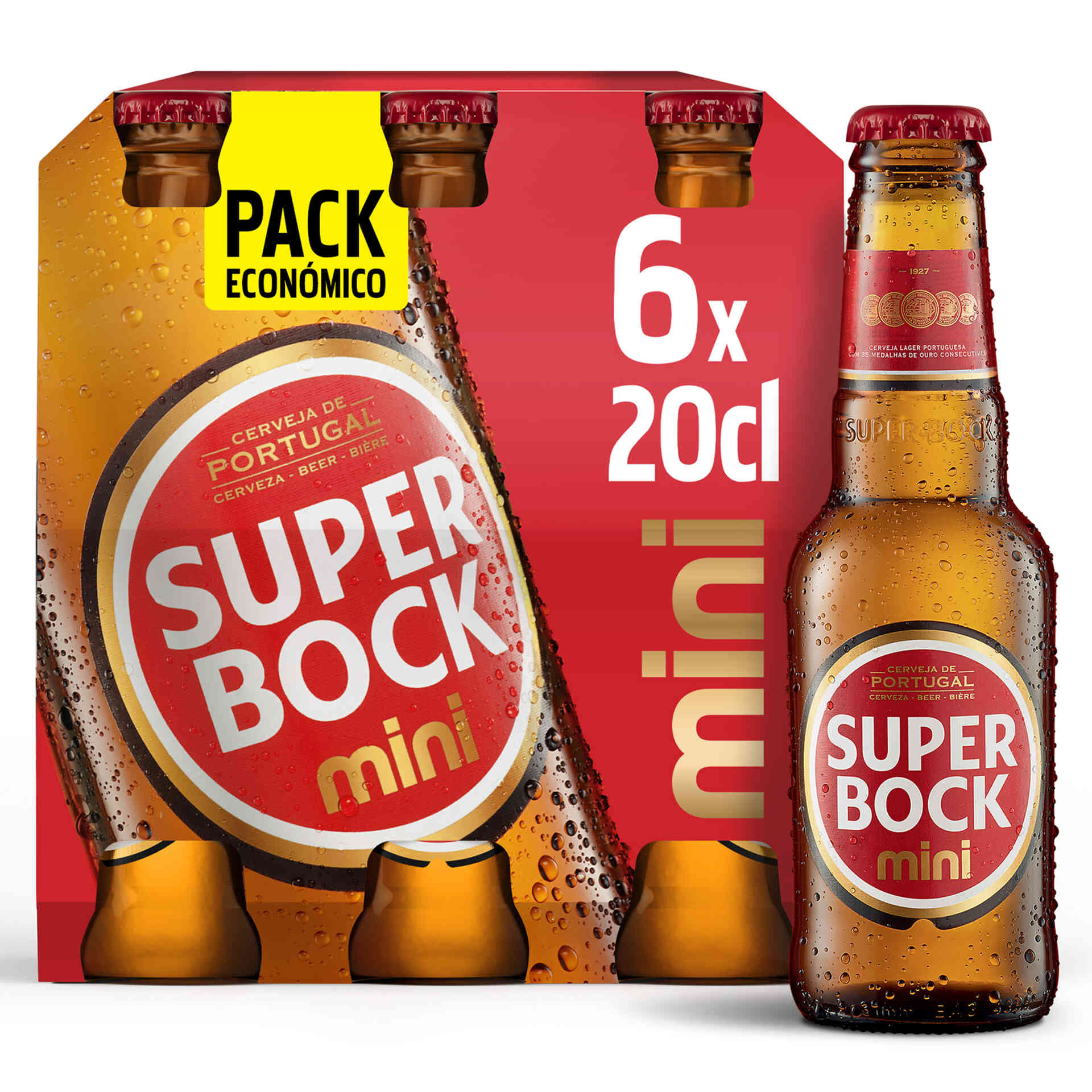 Cerveja com Álcool Mini Super Bock - emb. 6 x 20 cl (Leve 6 Pague 5) | Continente Online