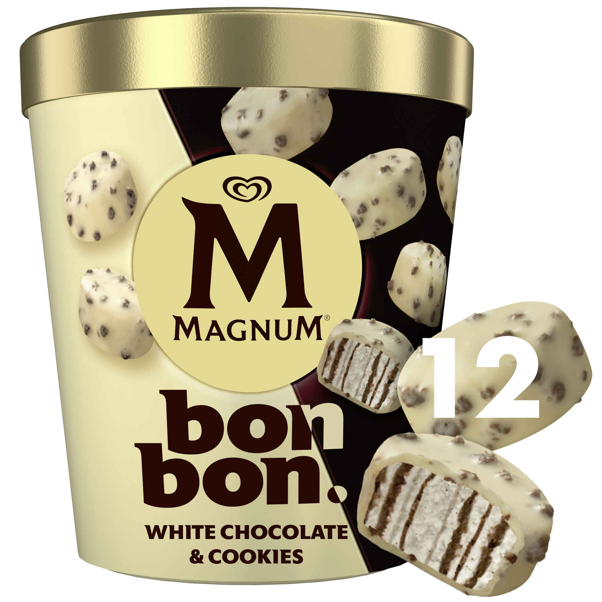 Gelado Bombom Chocolate Branco e Cookies Magnum - emb. 204 ml (12 un ...