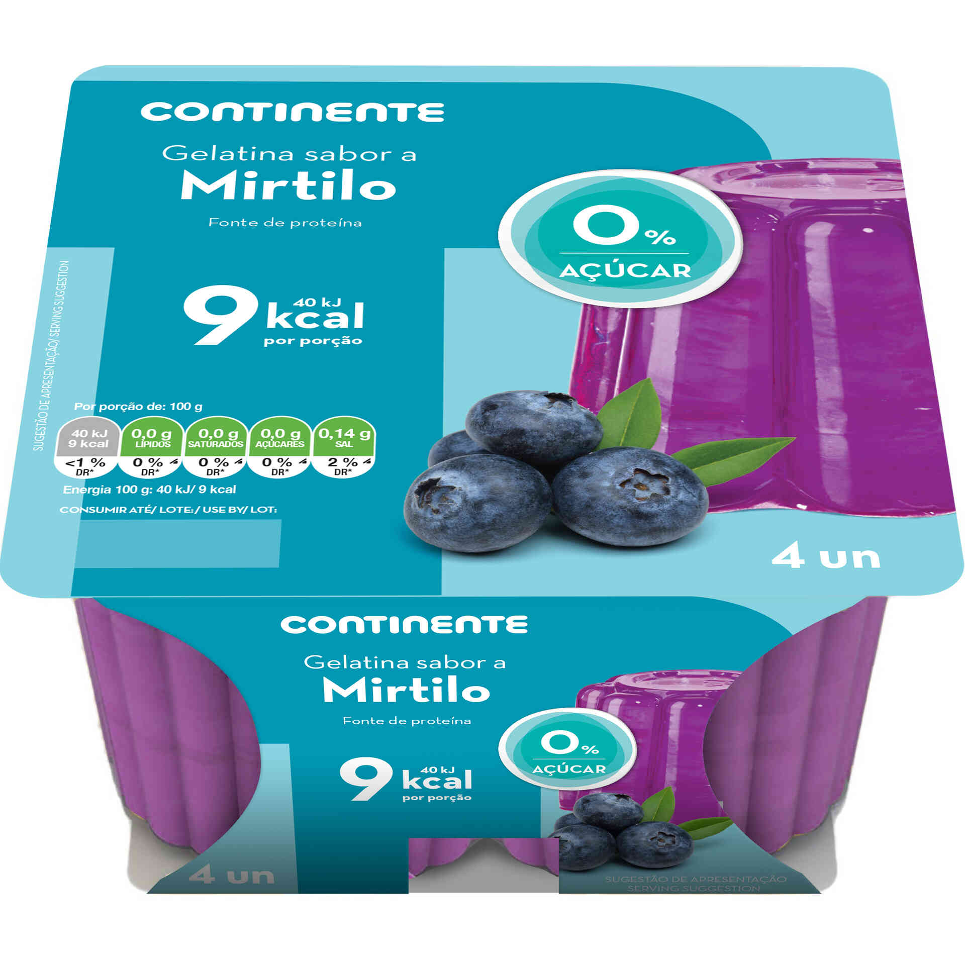 Gelatina Pronta Mirtilo sem Açúcar Continente - emb. 400 gr (4 un ...