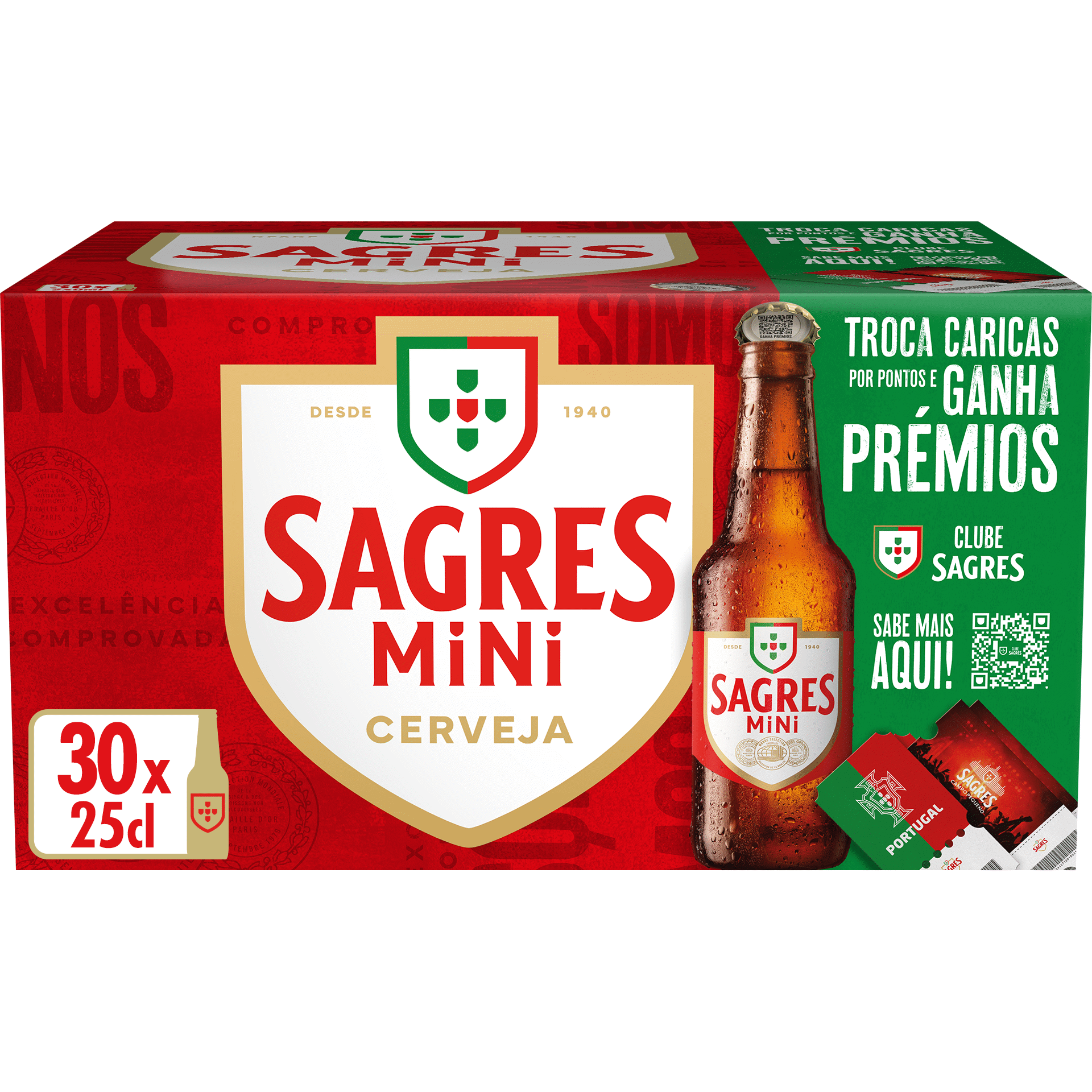 Cerveja com Álcool Mini - emb. 30 x 25 cl - Sagres | Continente Online