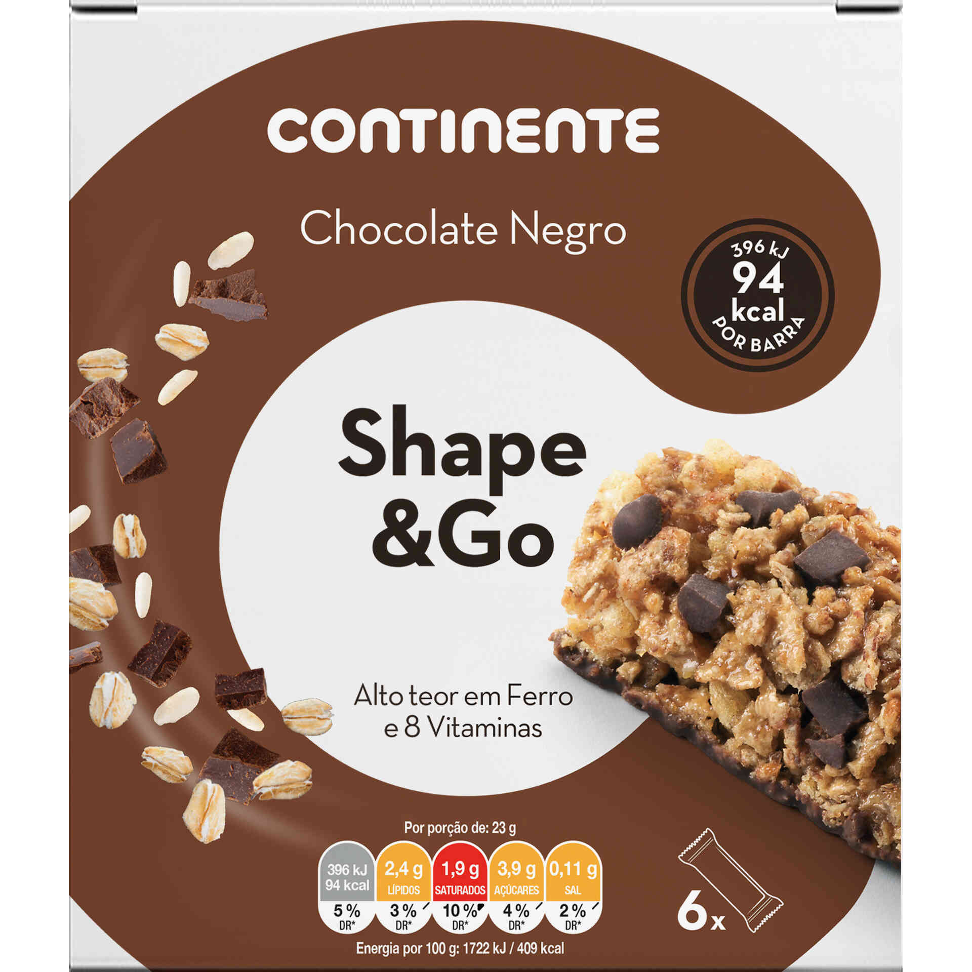 Barras de Cereais Chocolate Negro Shape & Go Continente | Continente Online