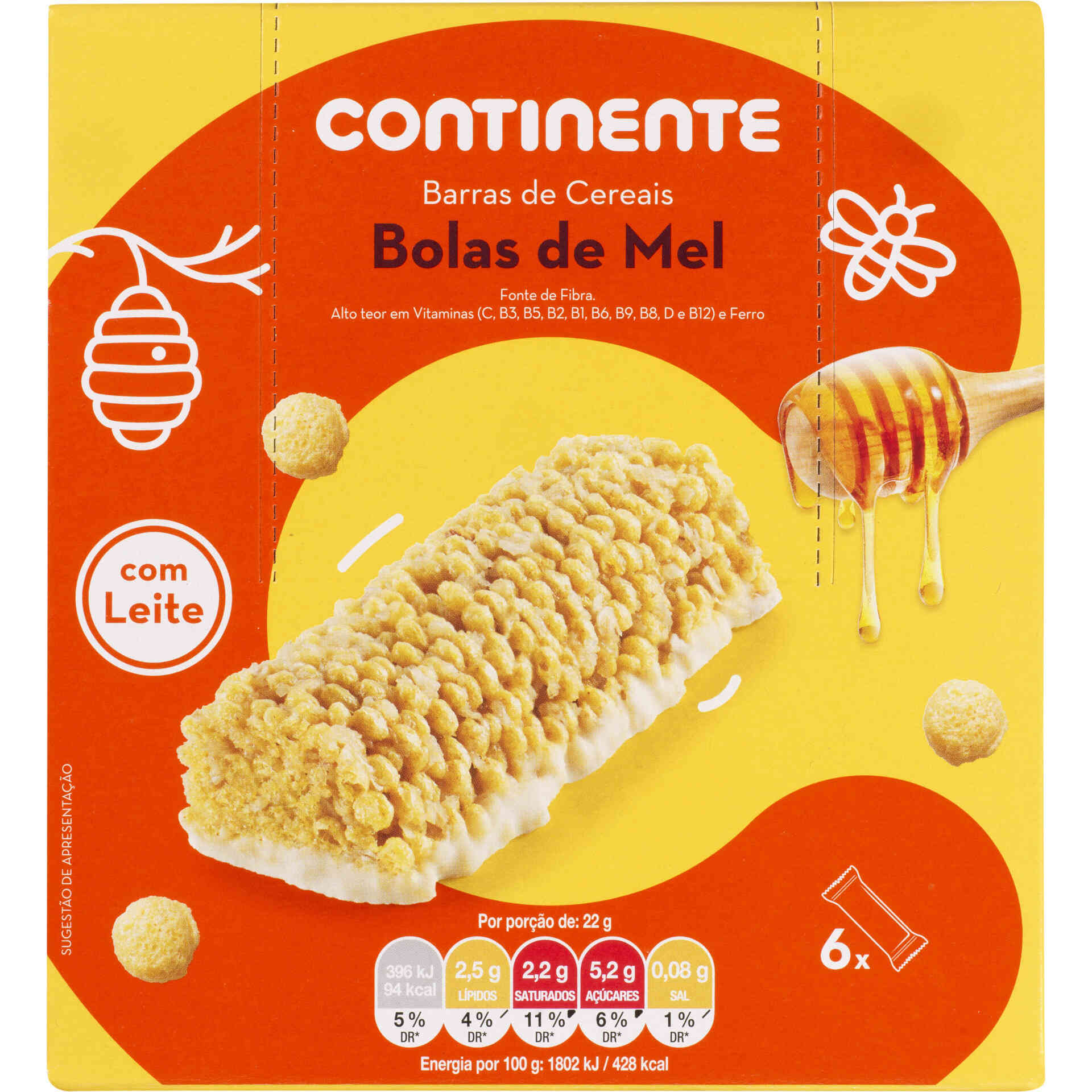 Barras de Cereais Bolas de Mel com Leite Continente - emb. 132 gr (6 un ...