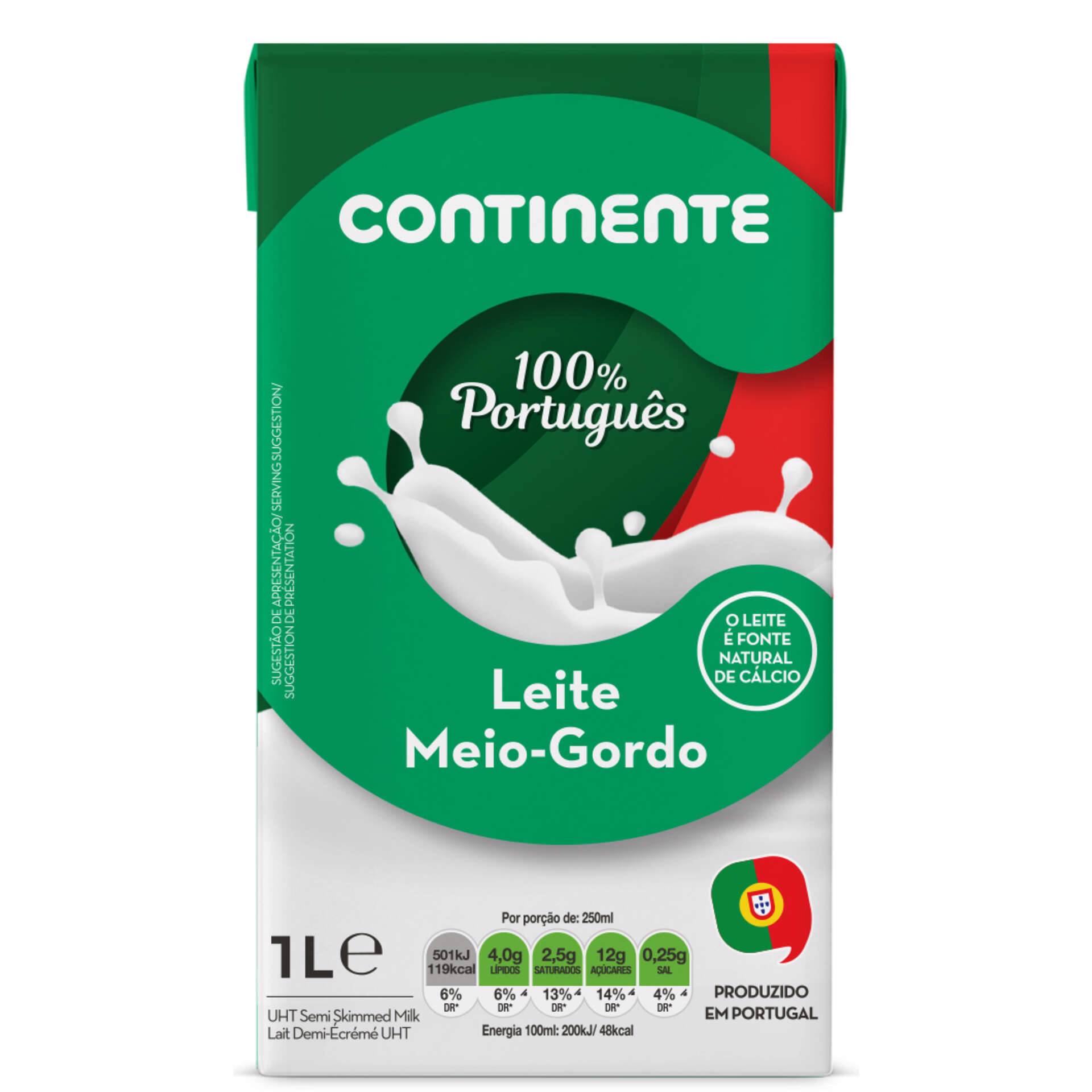 Leite UHT Meio Gordo Continente - emb. 1 lt | Continente Online