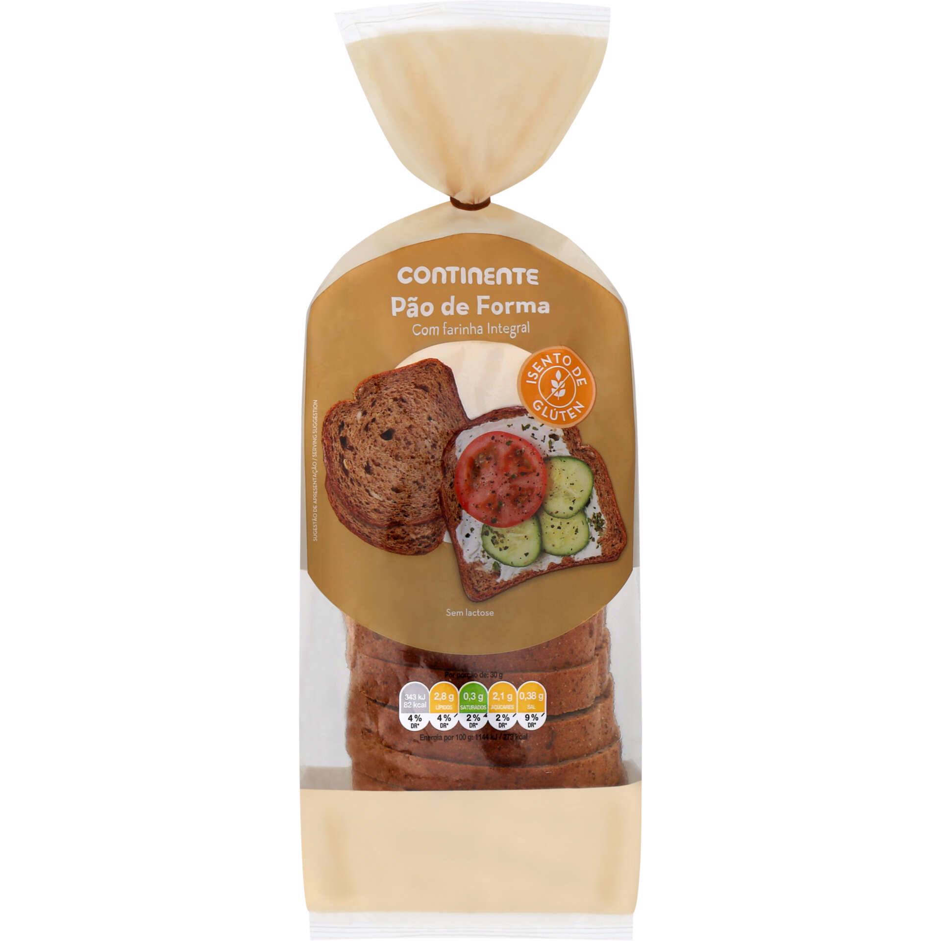 Pão de Forma Integral com Côdea sem Glúten Continente - emb. 300 gr | Continente Online