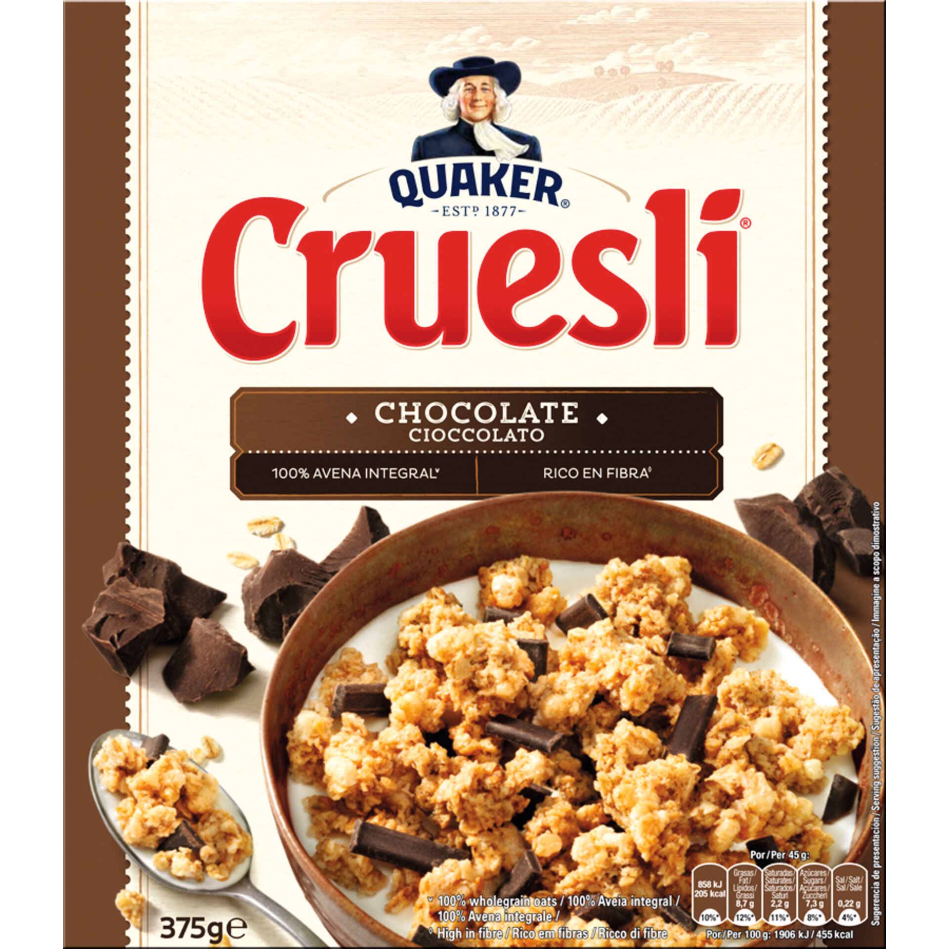Granola Aveia com Chocolate Cruesli Quaker - emb. 375 gr | Continente ...