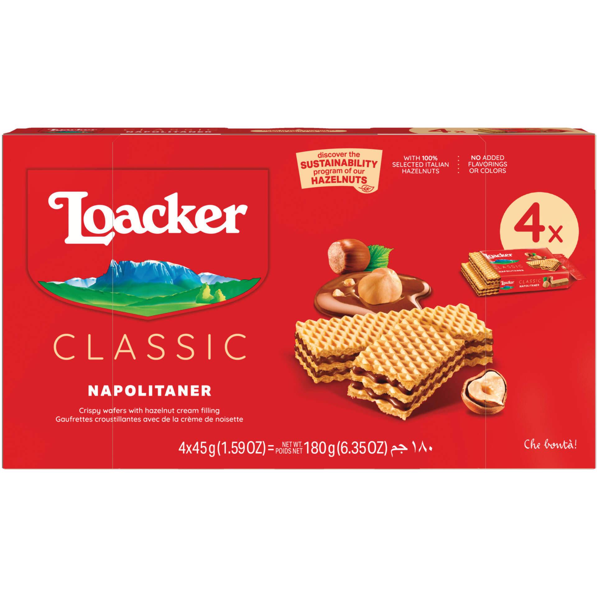 Bolachas Wafers com Recheio de Avelã Loacker - emb. 4 x 45 gr ...