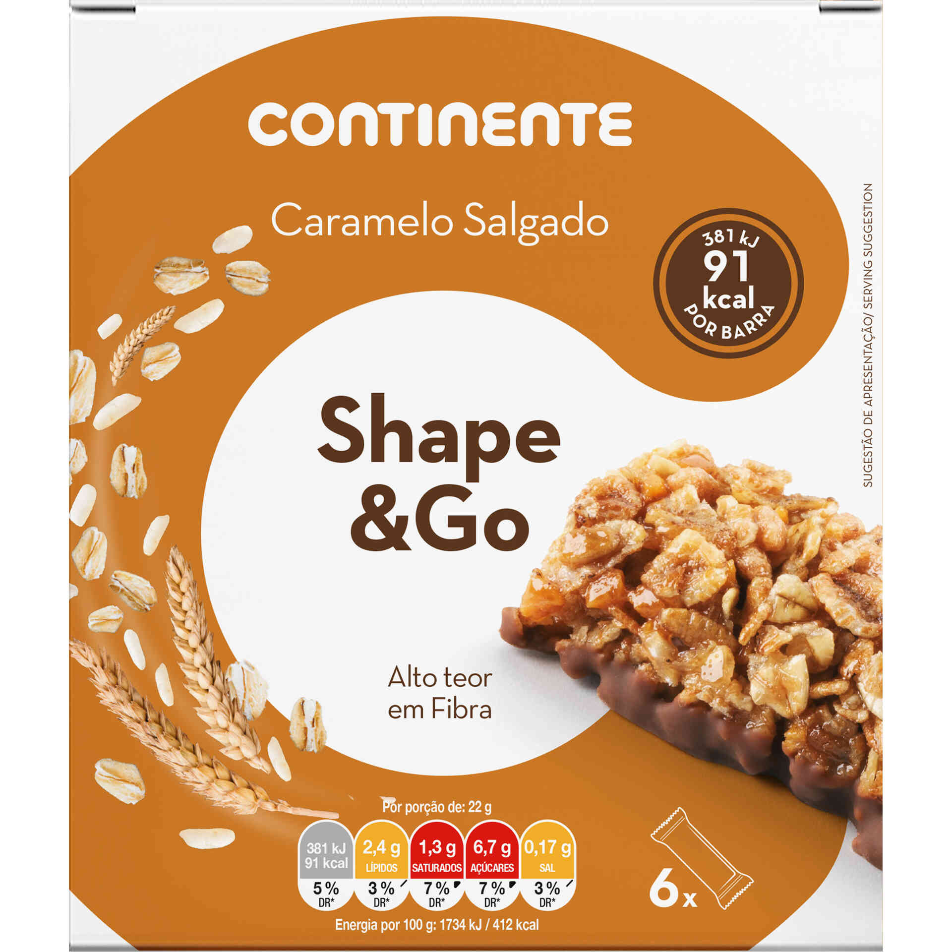 Barras de Cereais Caramelo Salgado Shape & Go Continente - emb. 129 gr ...