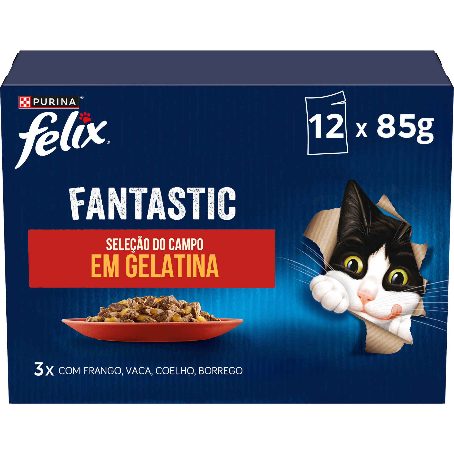 Comida Húmida para Gato Fantastic Seleção do Campo em Gelatina Purina ...