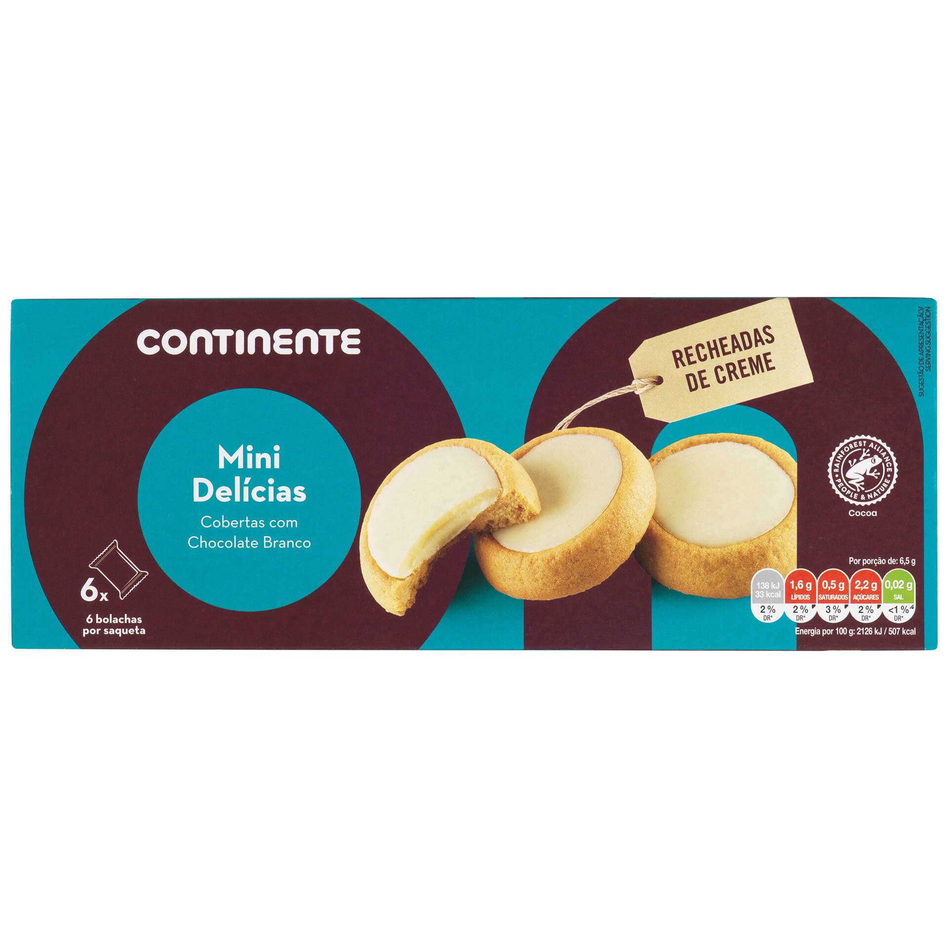 Bolacha Chocolate Recheio Chocolate Branco Continente - emb. 235 gr (6 ...
