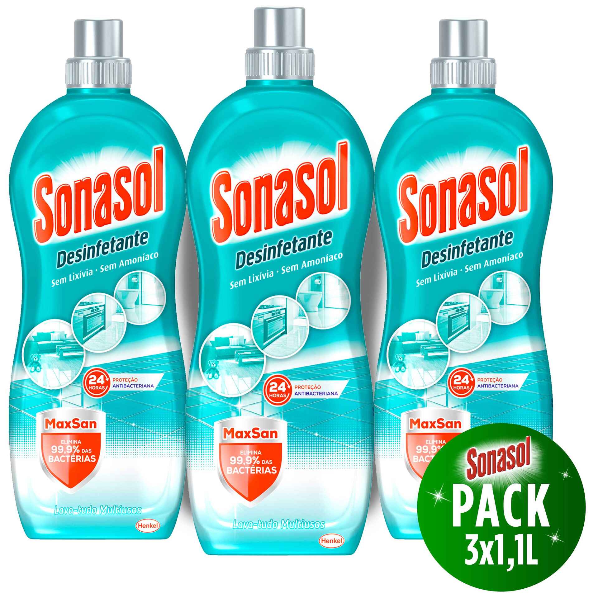 Lava Tudo Líquido Brilhante Desinfetante Sonasol - emb. 3 x 1,1 lt ...