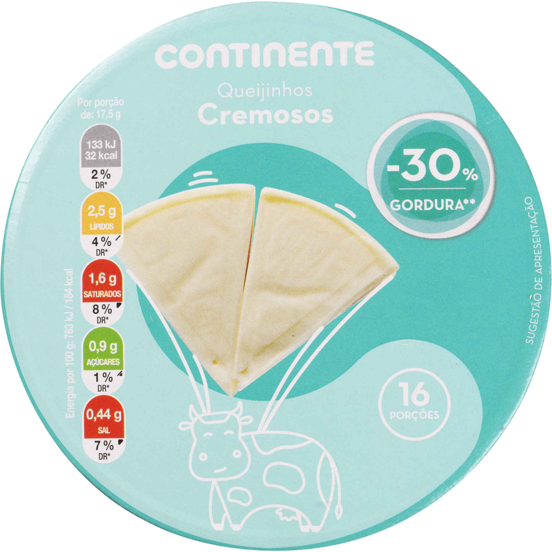 Queijinhos Cremosos Light Continente - 16 un x 17,5 gr (280 gr ...