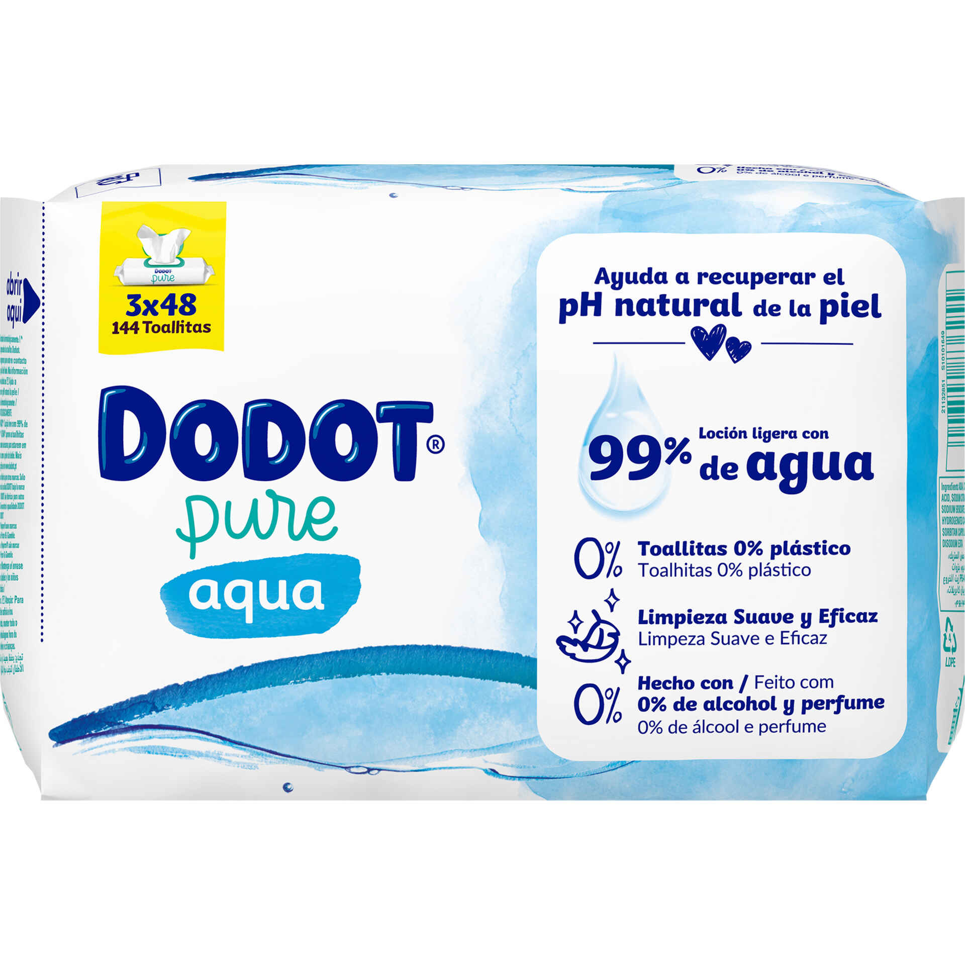 Toalhitas Bebé Aqua Pure Dodot - emb. 3 x 48 un | Continente Online