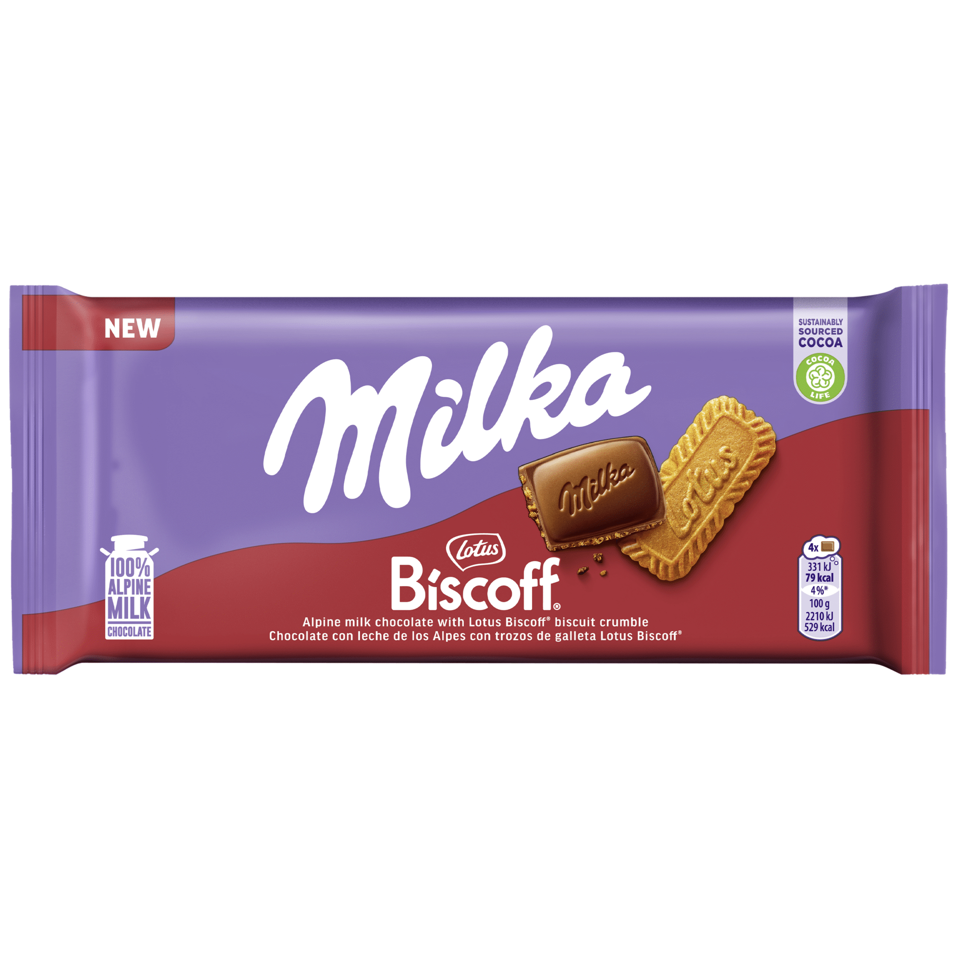 Tablete de Chocolate de Leite com Bolacha Lotus Biscoff Milka - emb. 90 gr | Continente Online