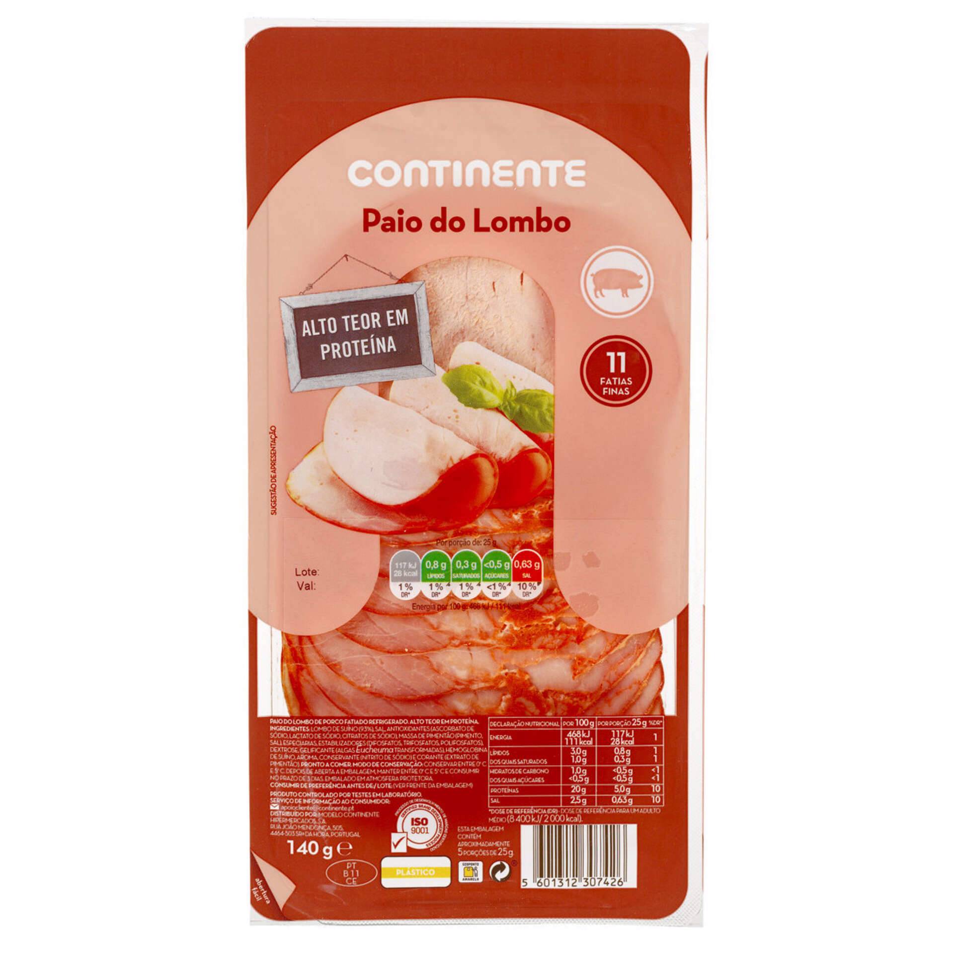 Paio do Lombo Fatias Finas Continente - emb. 140 gr | Continente Online