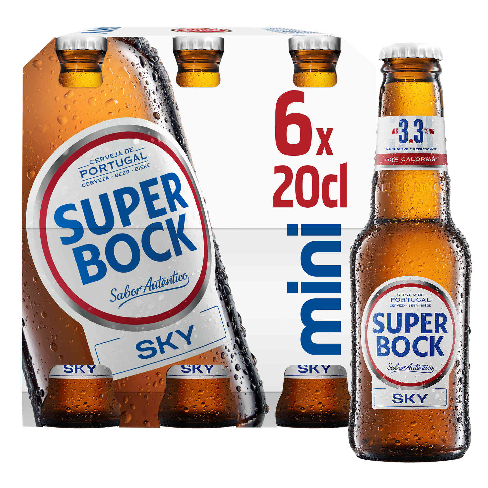 Cerveja com Álcool Sky Mini Super Bock - emb. 6 x 20 cl | Continente Online