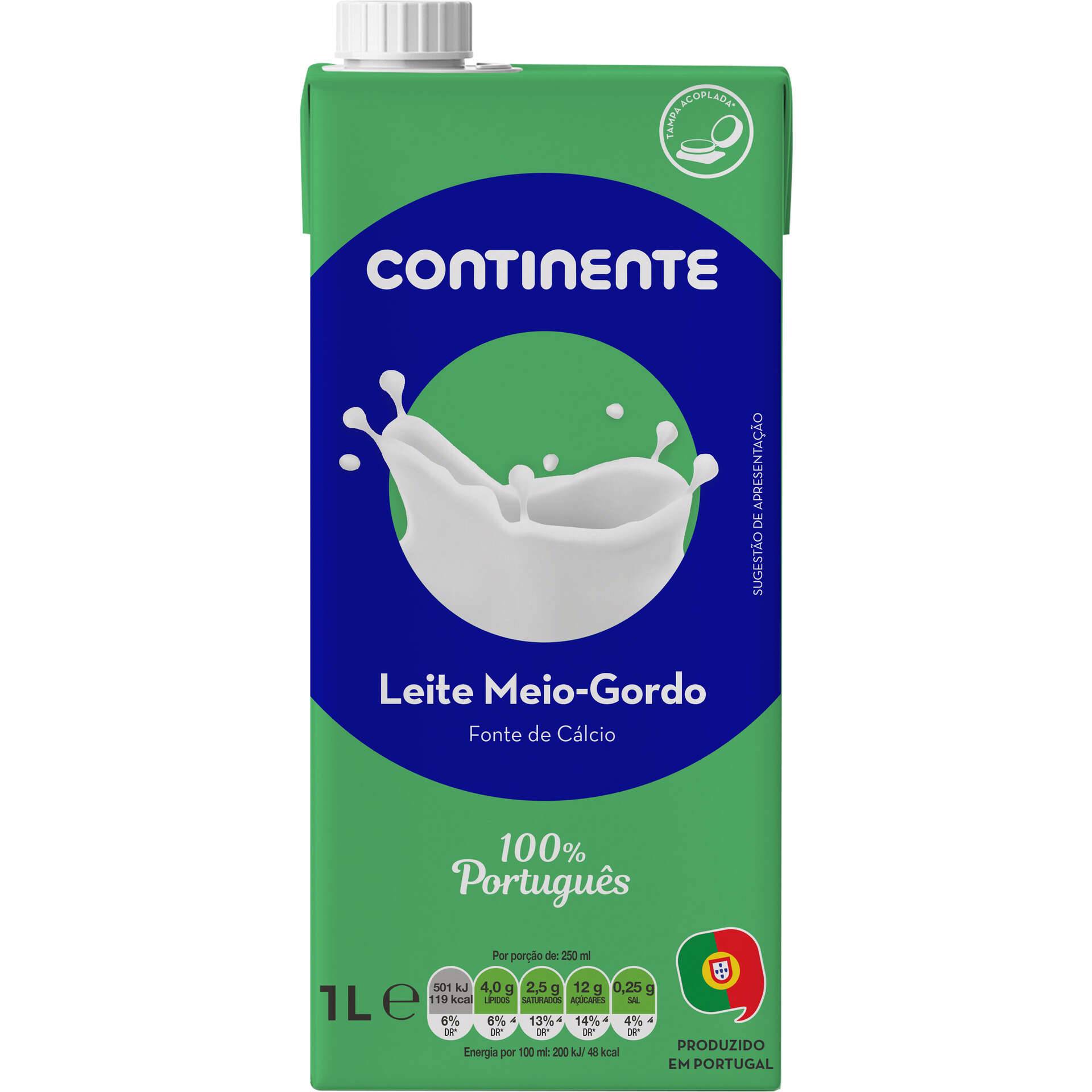 Leite UHT Meio Gordo Continente - emb. 1 lt | Continente Online