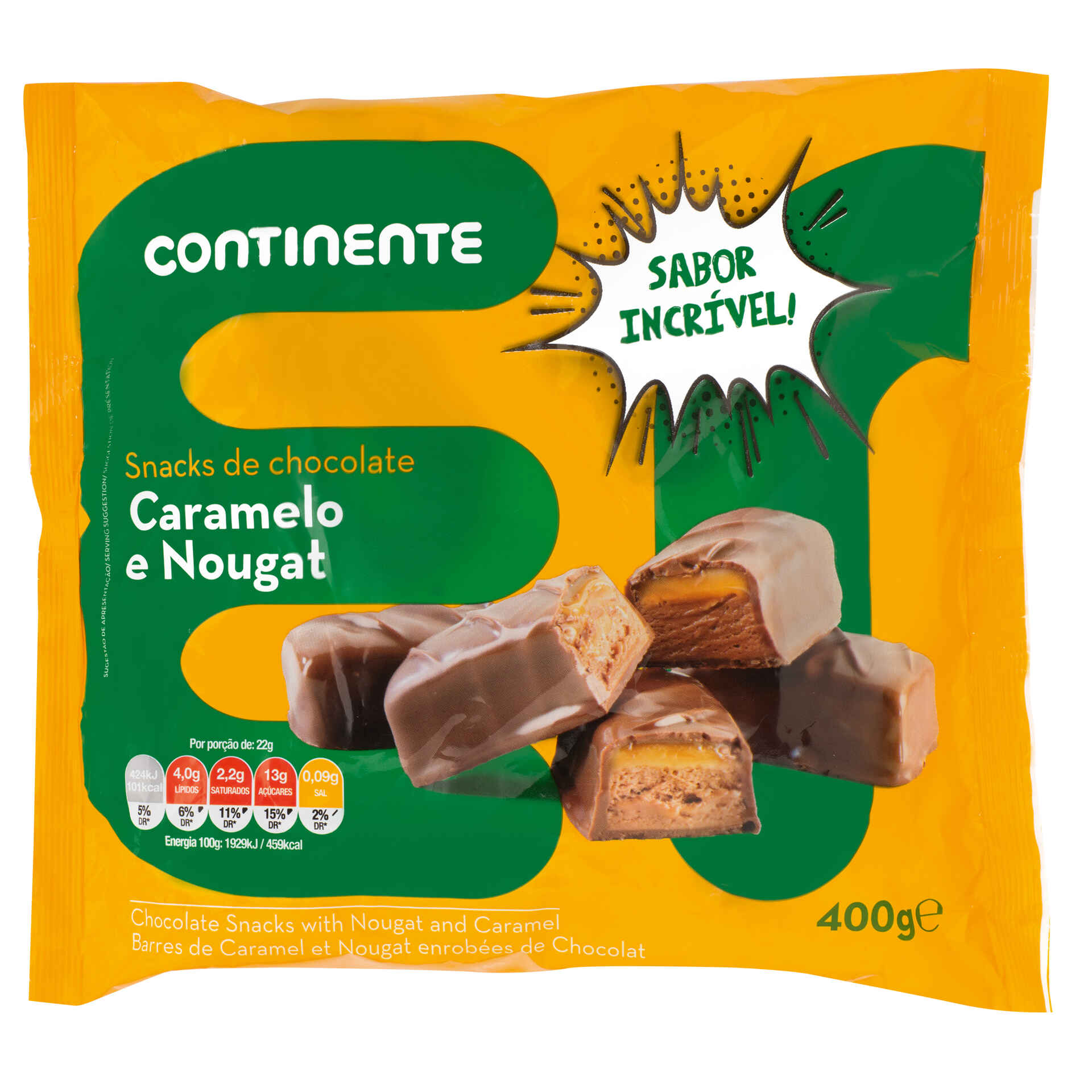 Snack de Chocolate e Caramelo Nougat Continente - emb. 400 gr ...
