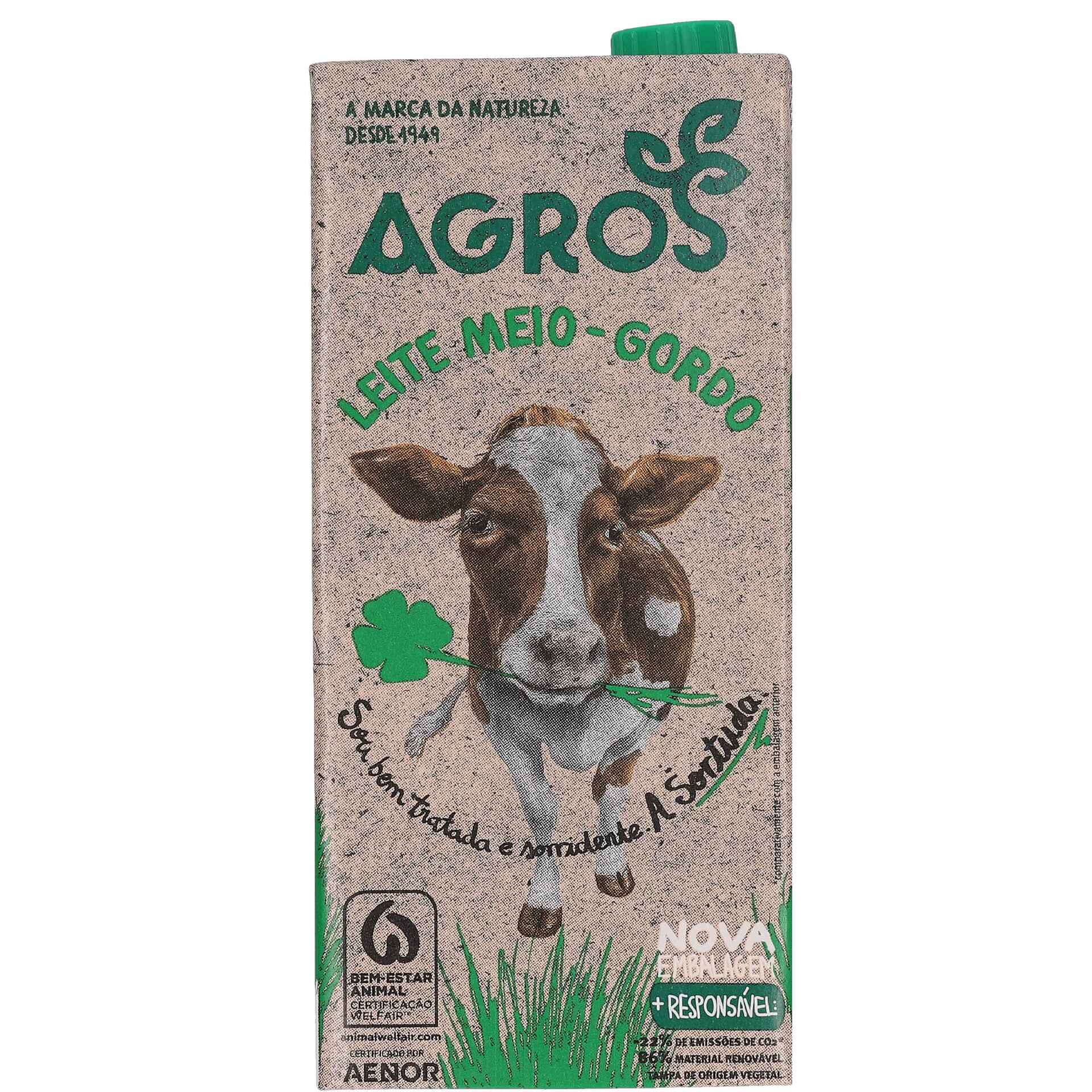 Leite UHT Meio Gordo Agros - emb. 1 lt | Continente Online
